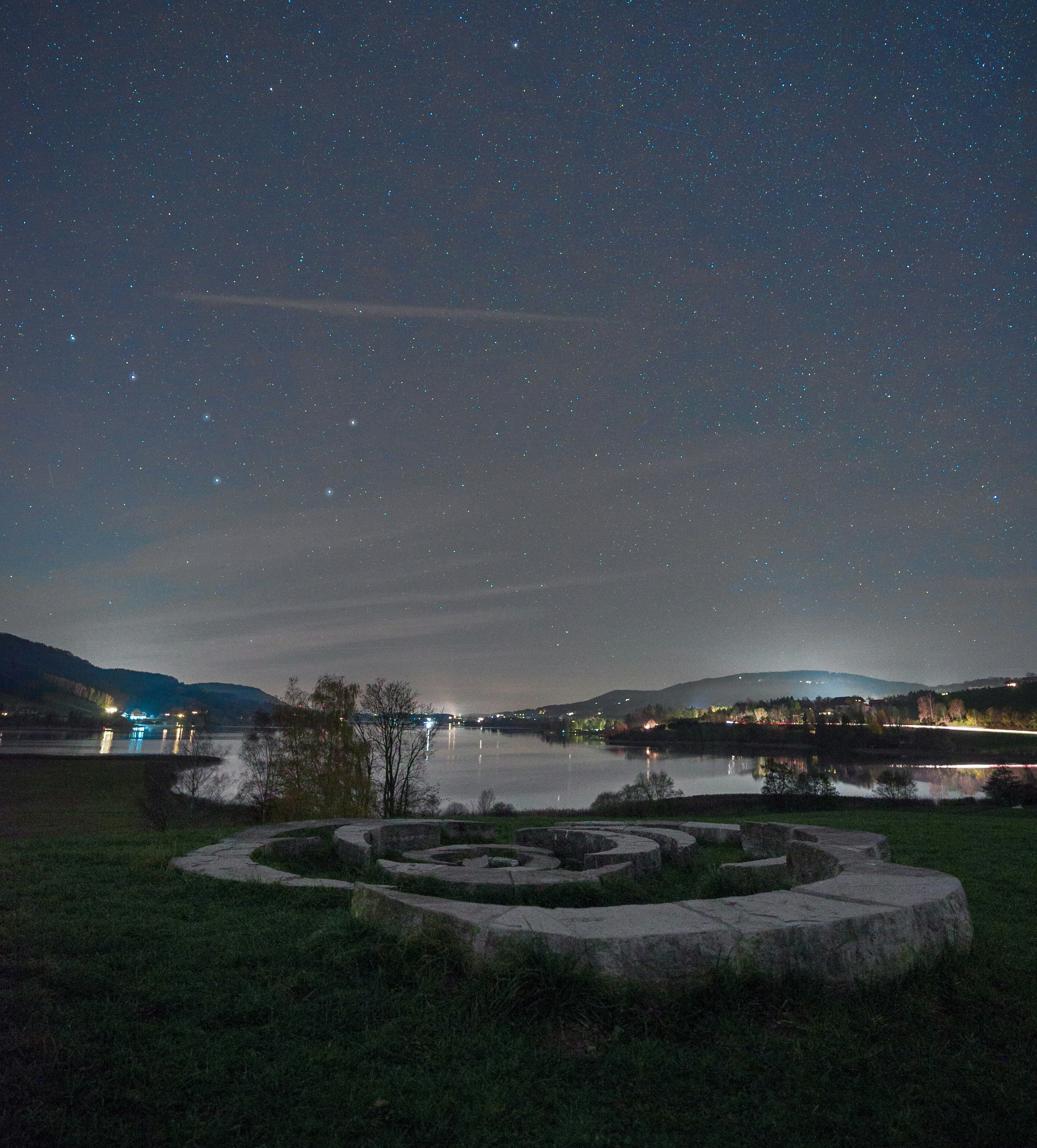 Moonlit Spiral Over the Lake