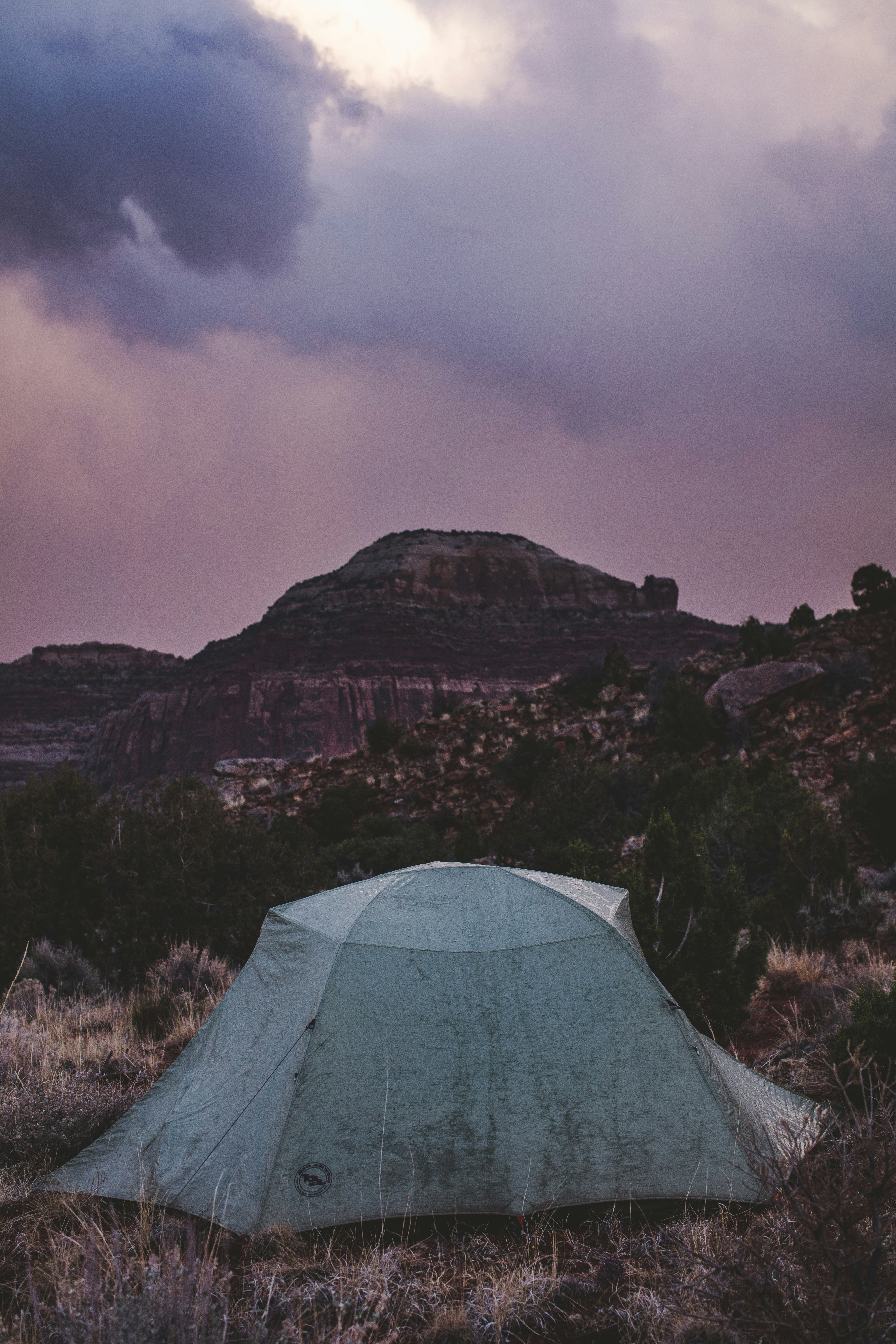 Lone Tent Beneath Amethyst Skies at Dusk