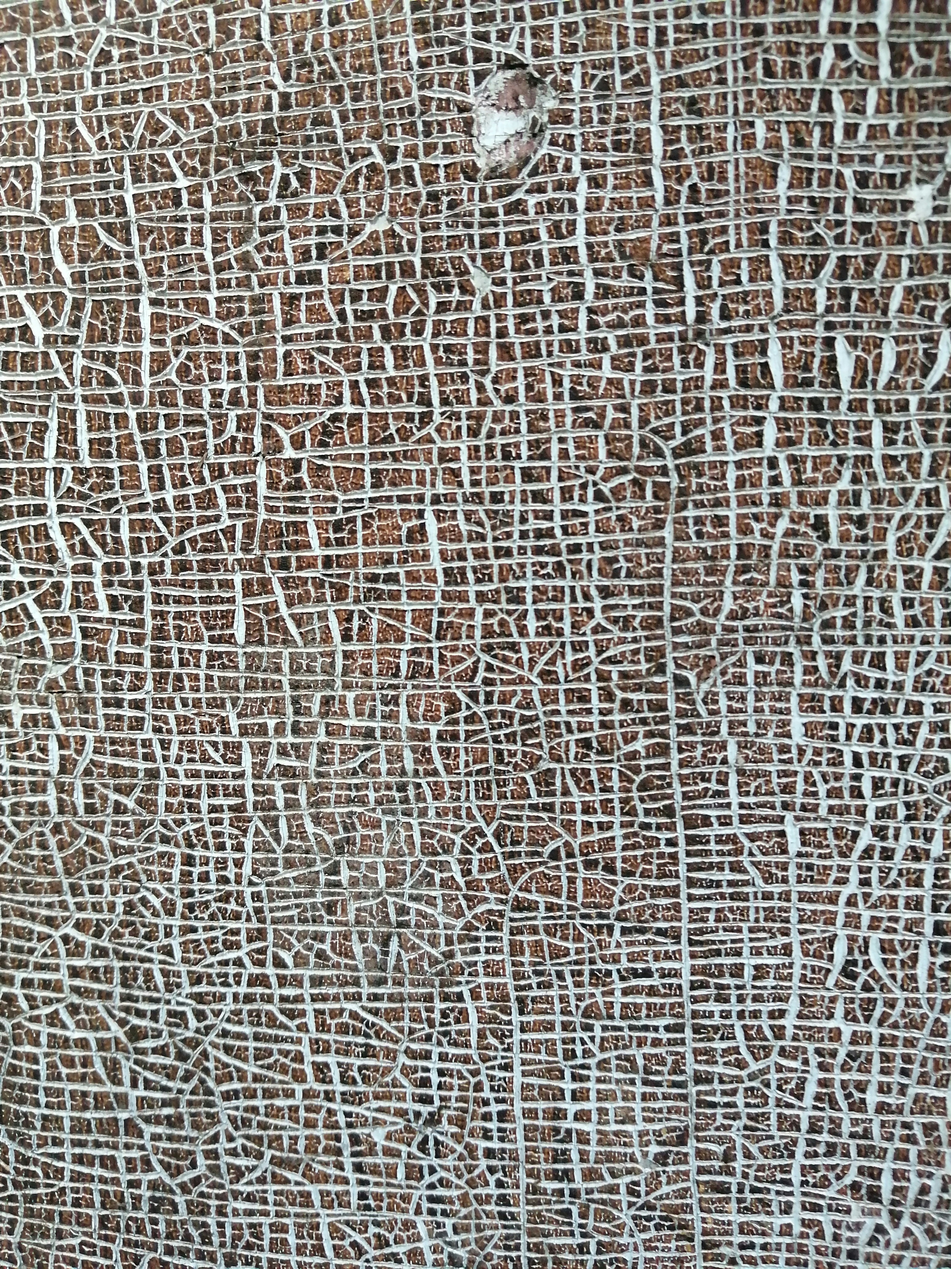 Close-up of a textured surface showcasing an intricate network of cracks and lines, revealing the passage of time and wear.