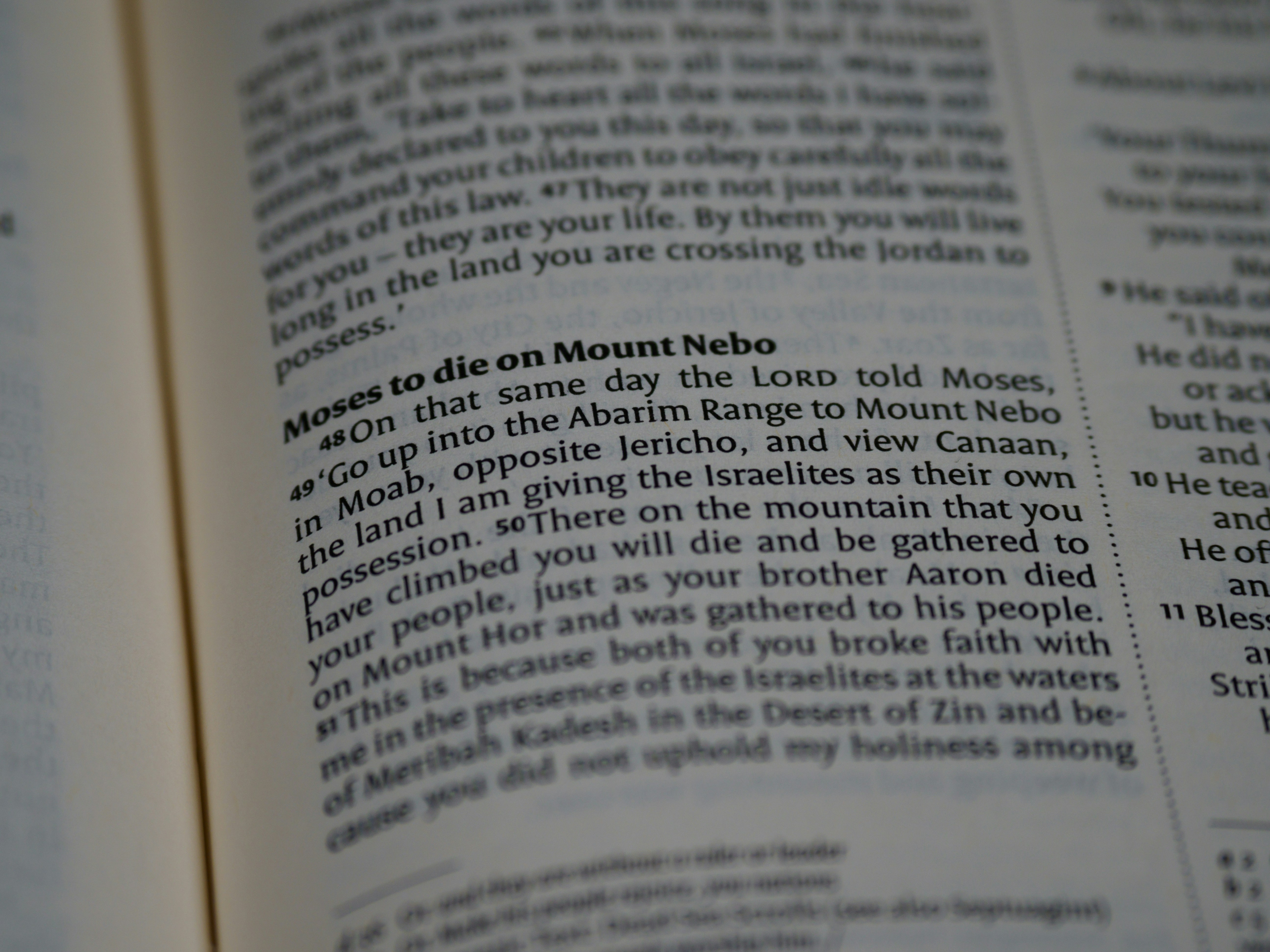 Moses on Mount Nebo: Close-Up of Sacred Script on Paper