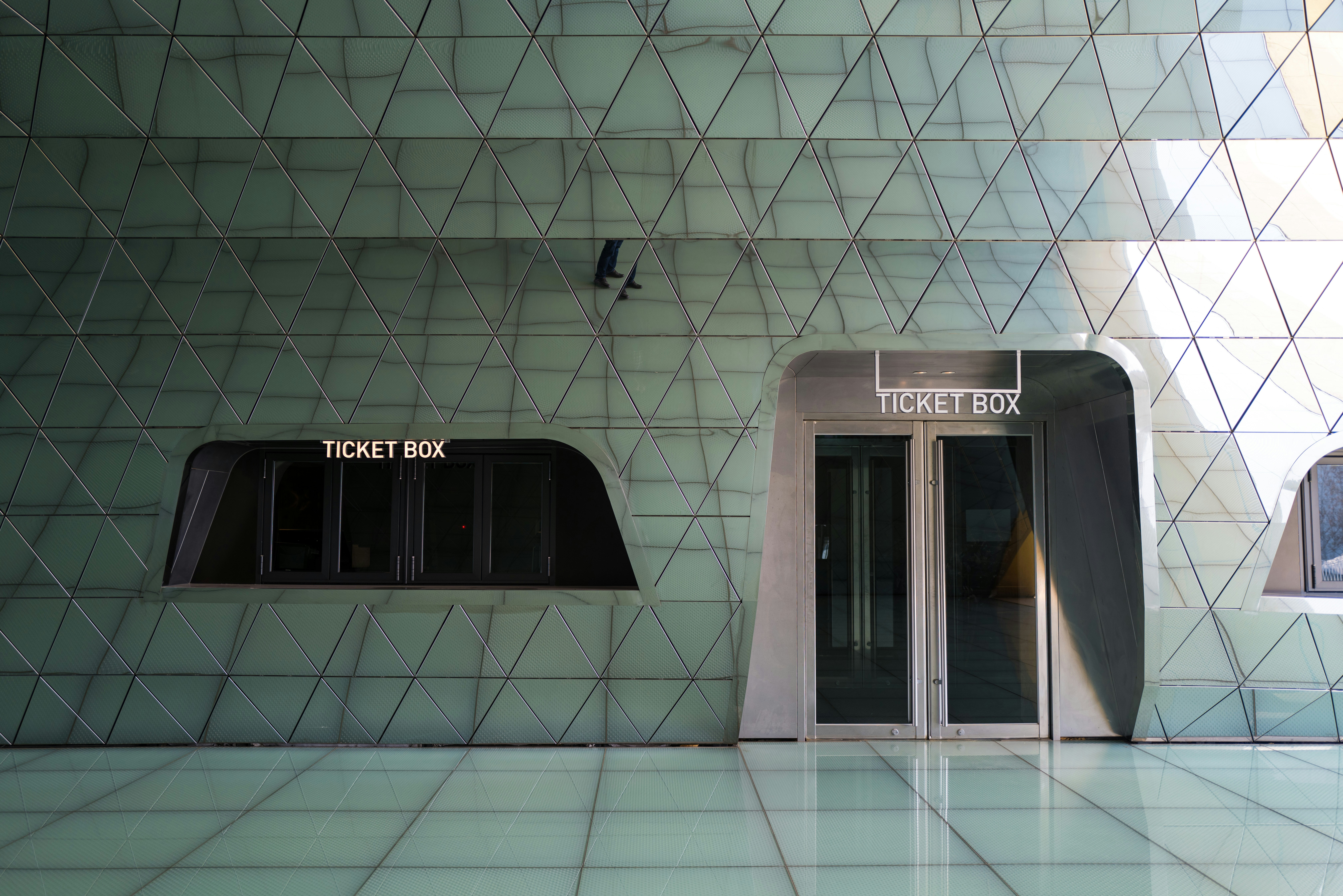 Ticket Box in Geometric Glass: A Quiet Modern Facade