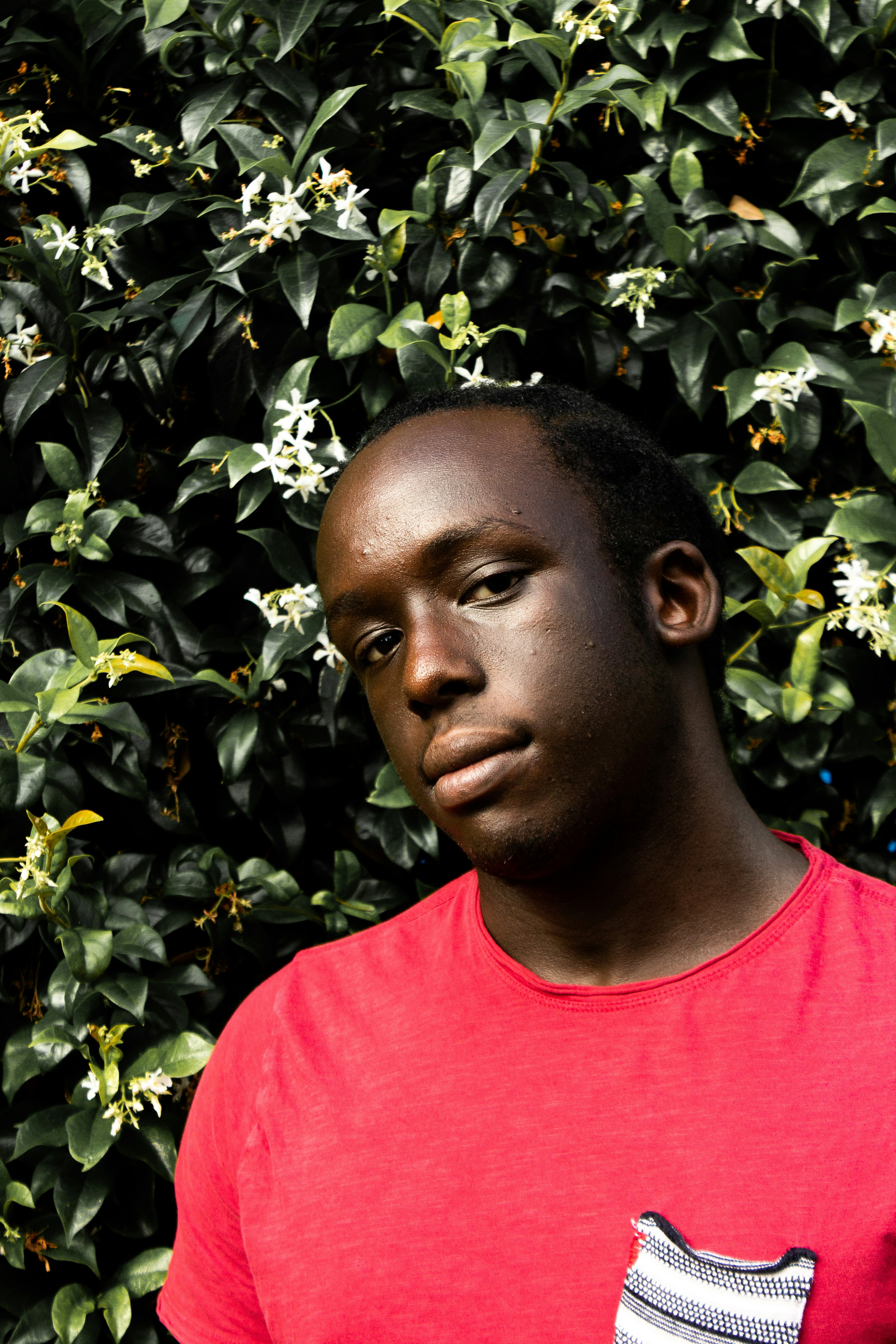 Contemplative Portrait Against a Garden Wall