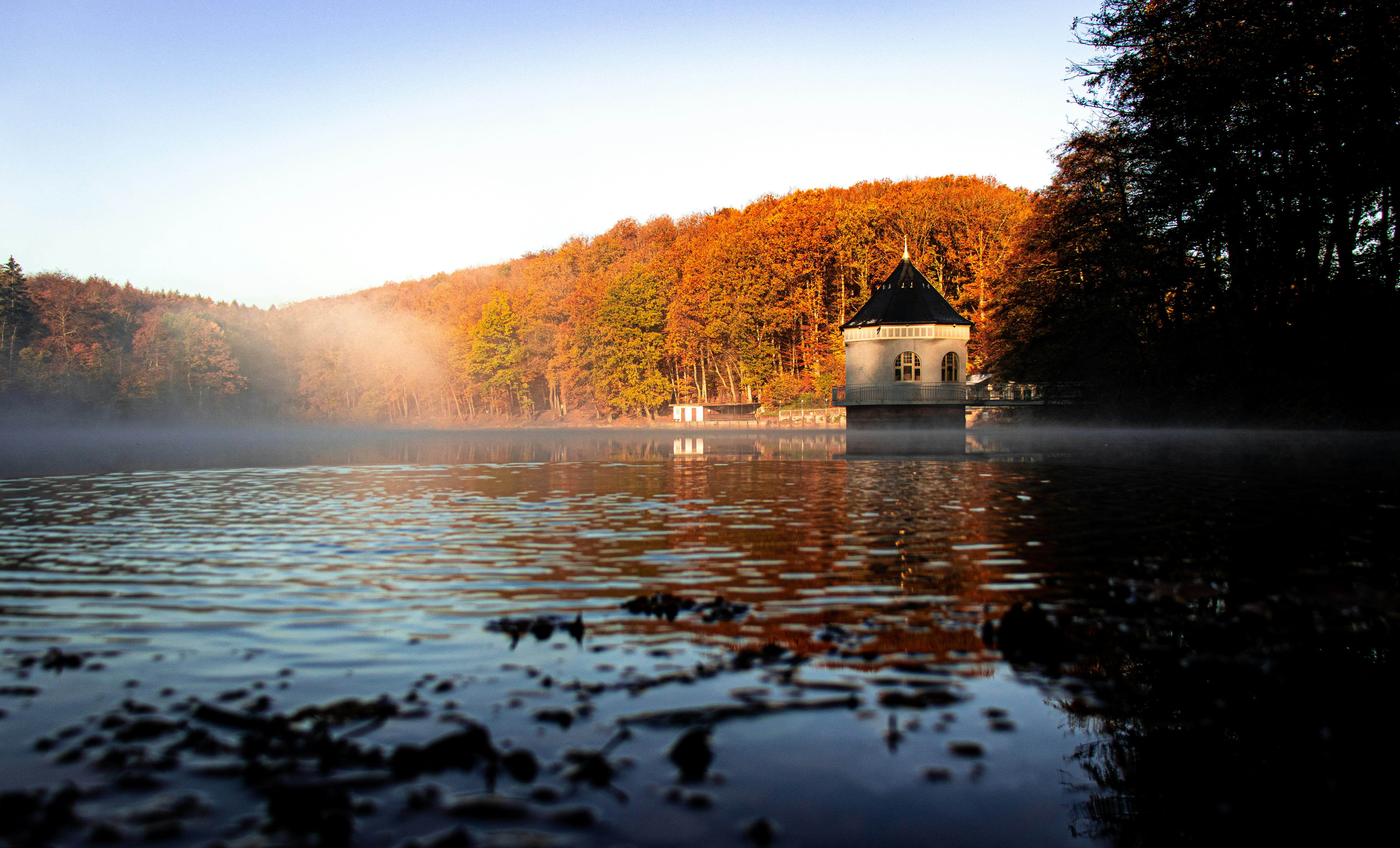 Golden Reflection on Misty Waters