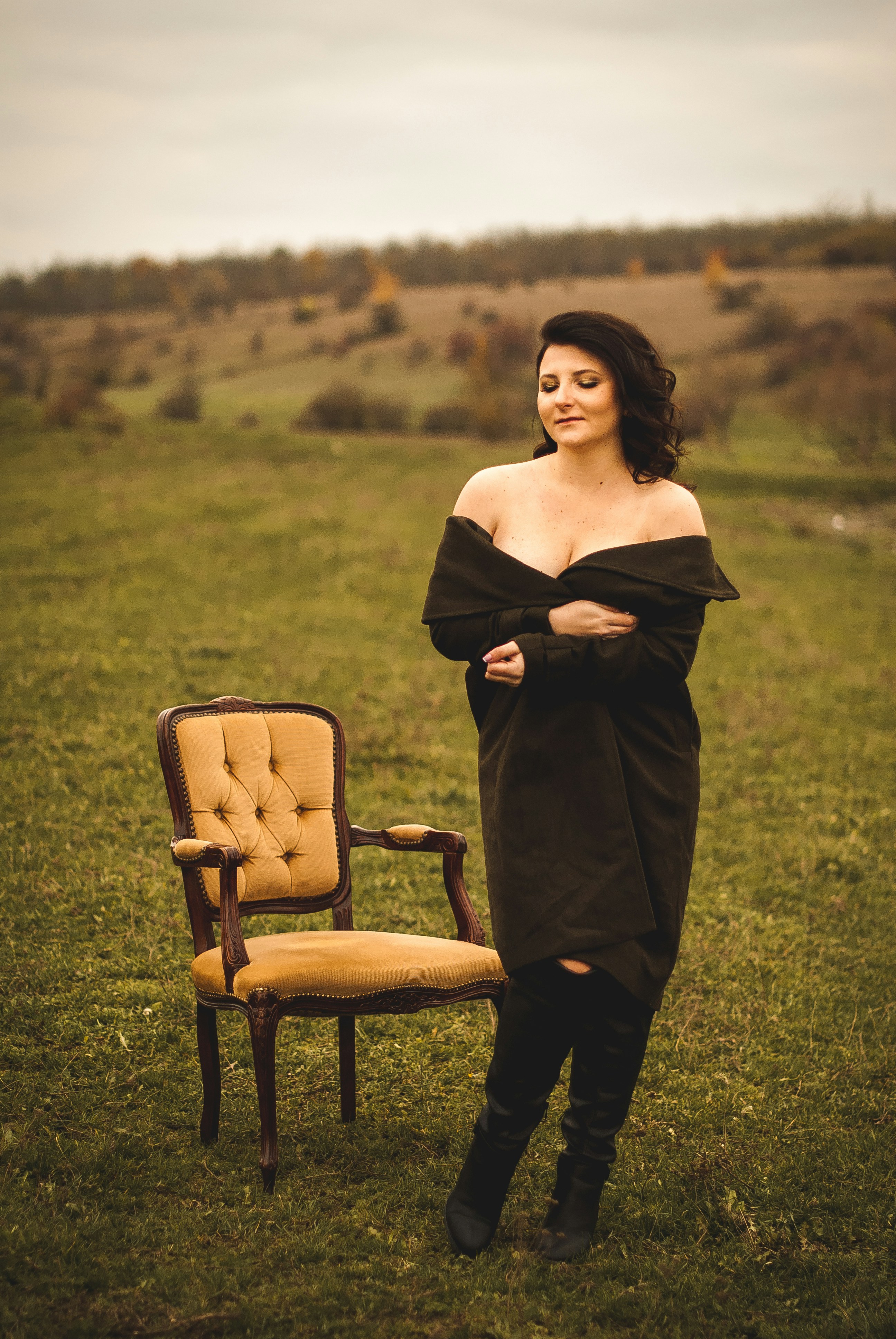 Azure Gown in a Field: A Quiet Portrait by the Autumn Hill