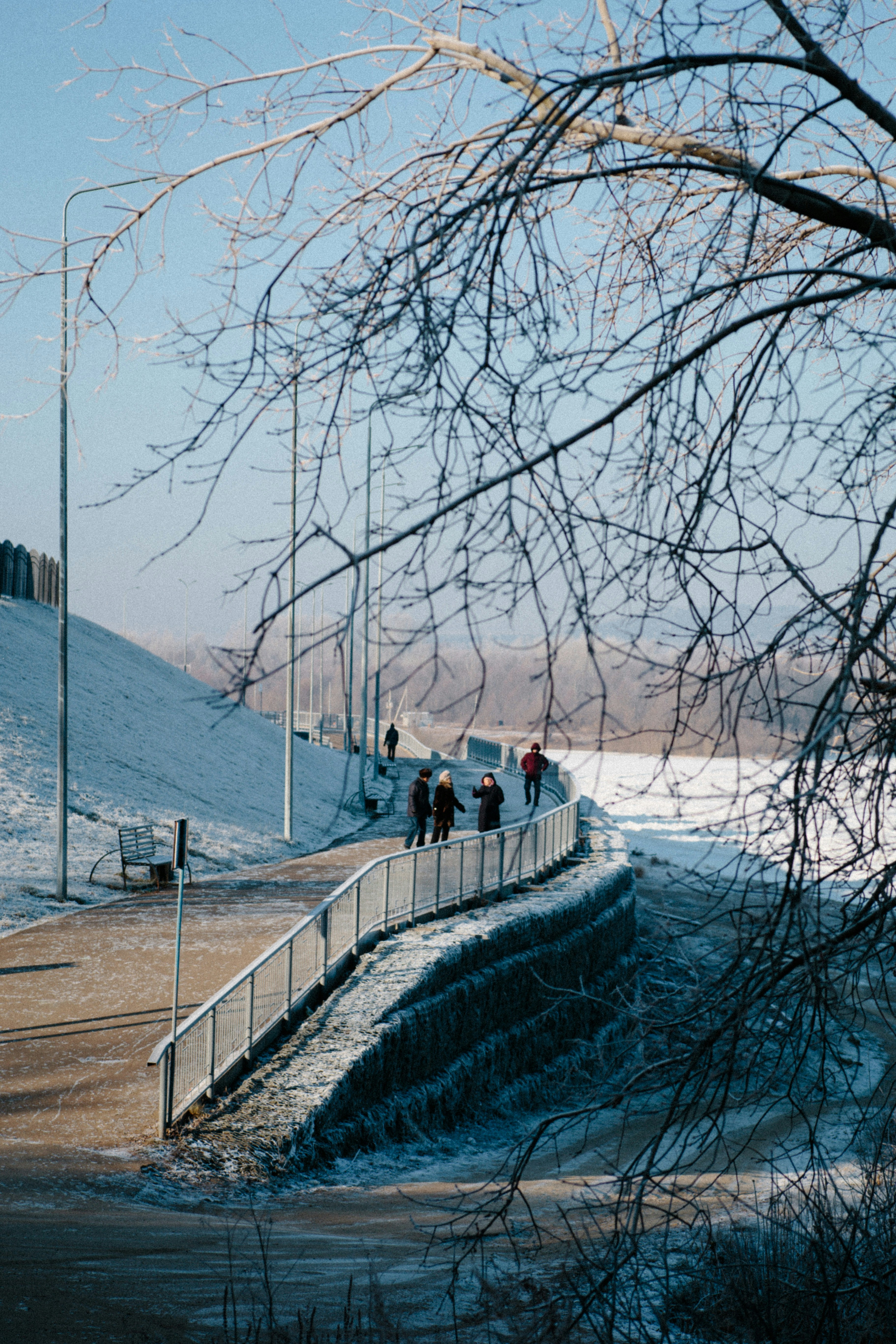 people walking on sidewalk near body of water during daytime