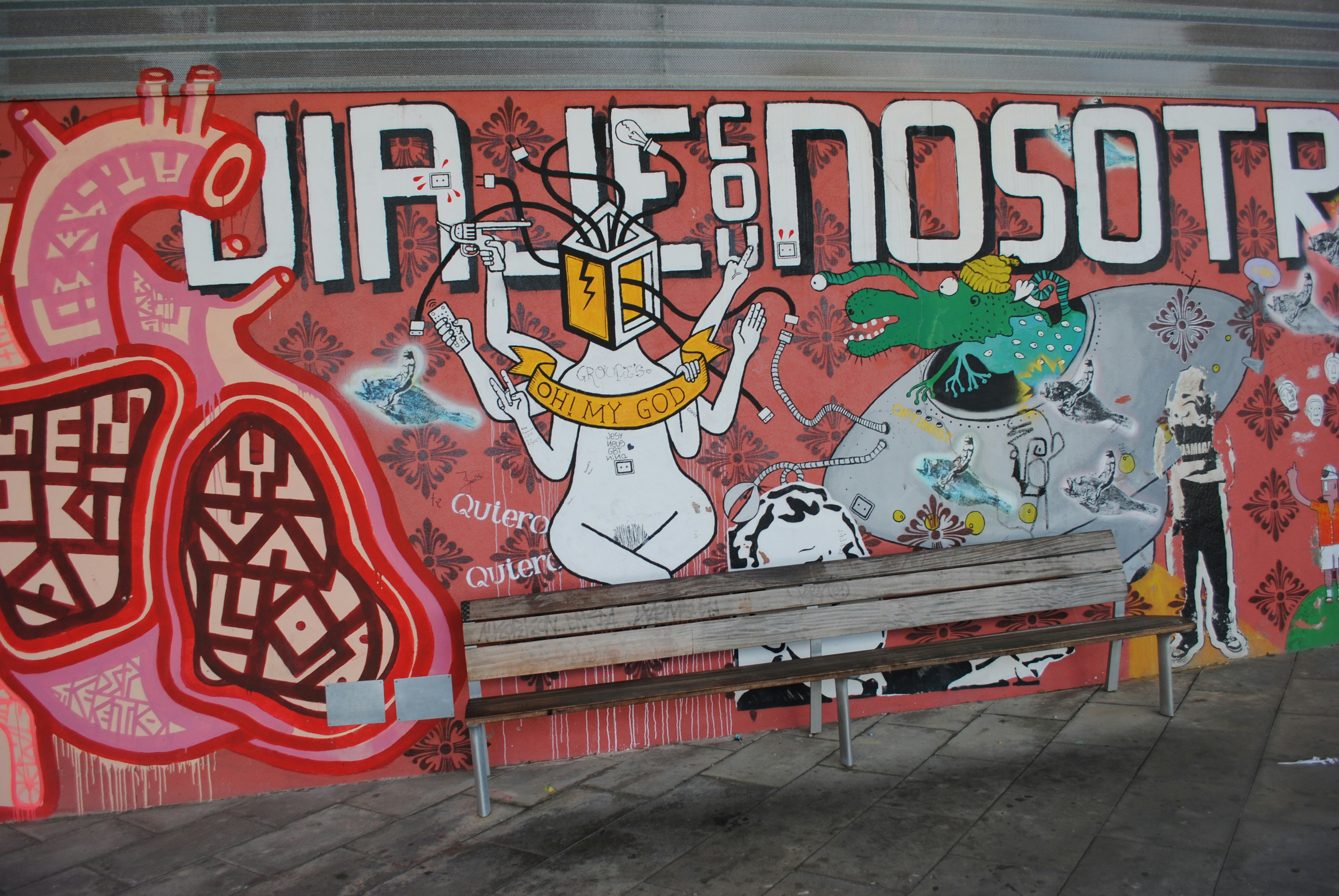 Street art at Mahon Bus Station | red white and blue graffiti