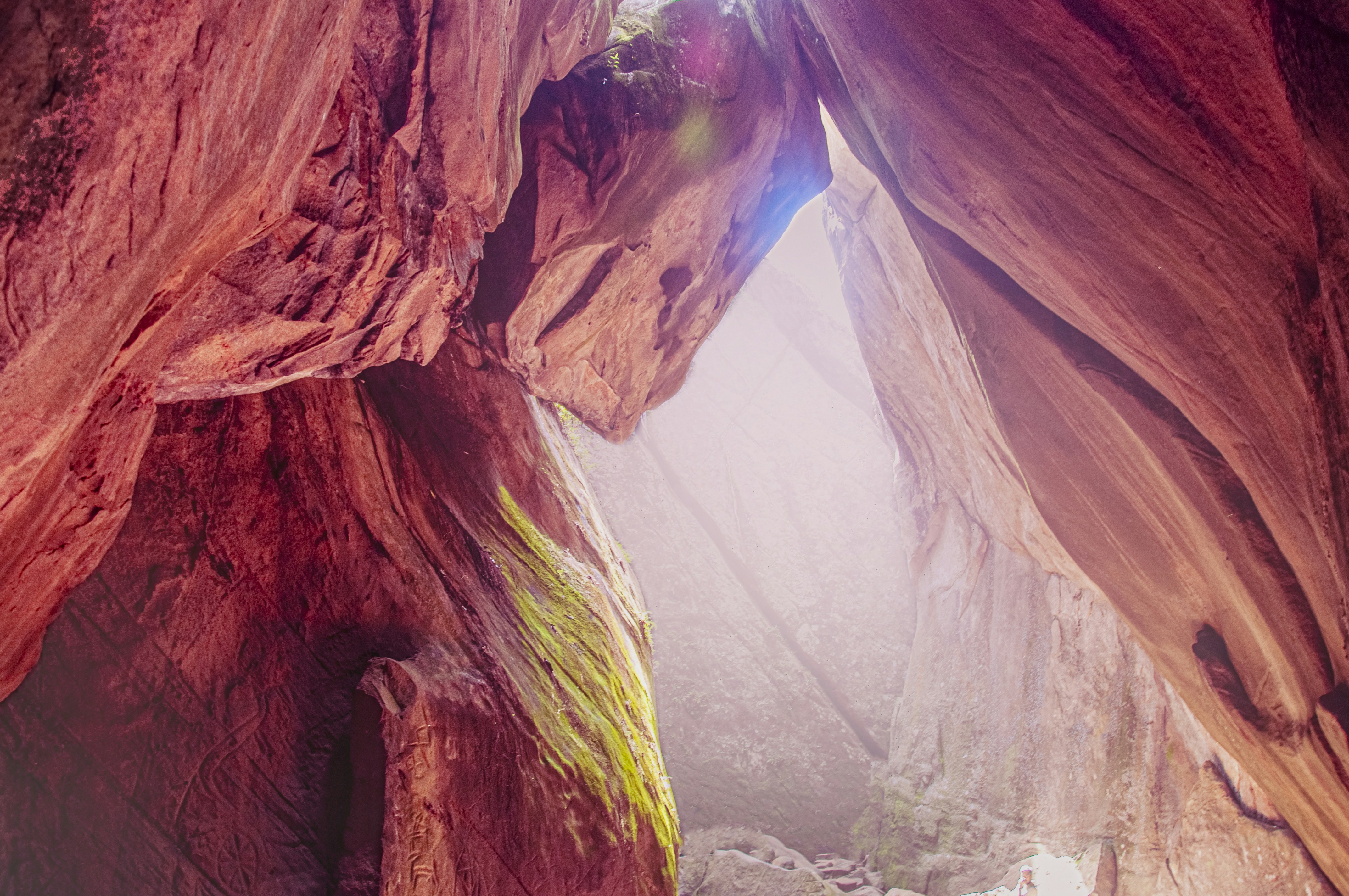 Lightshaft Through a Moss-Capped Canyon Narrows