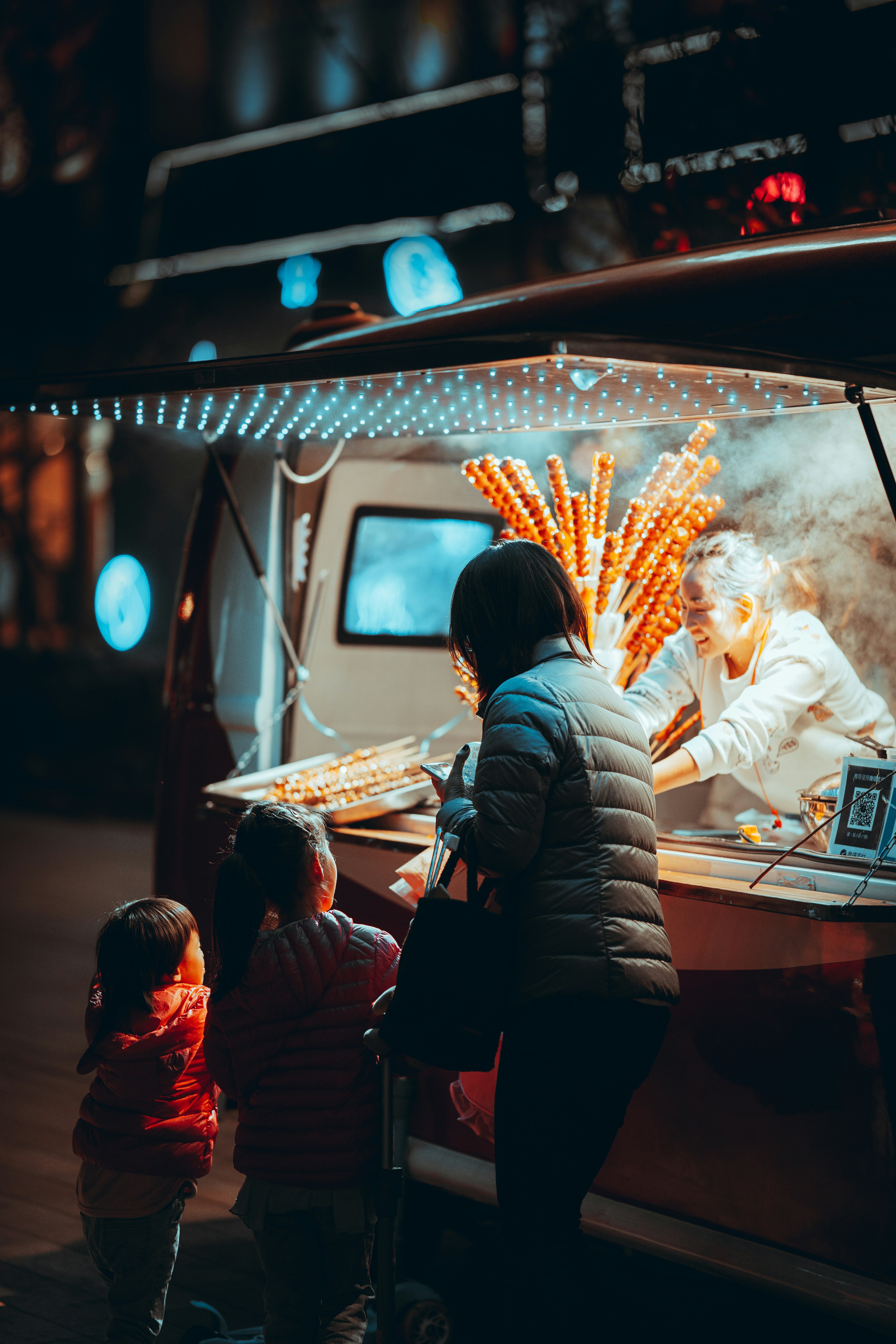 Night Market Skewers: Warm Light, Busy Hands