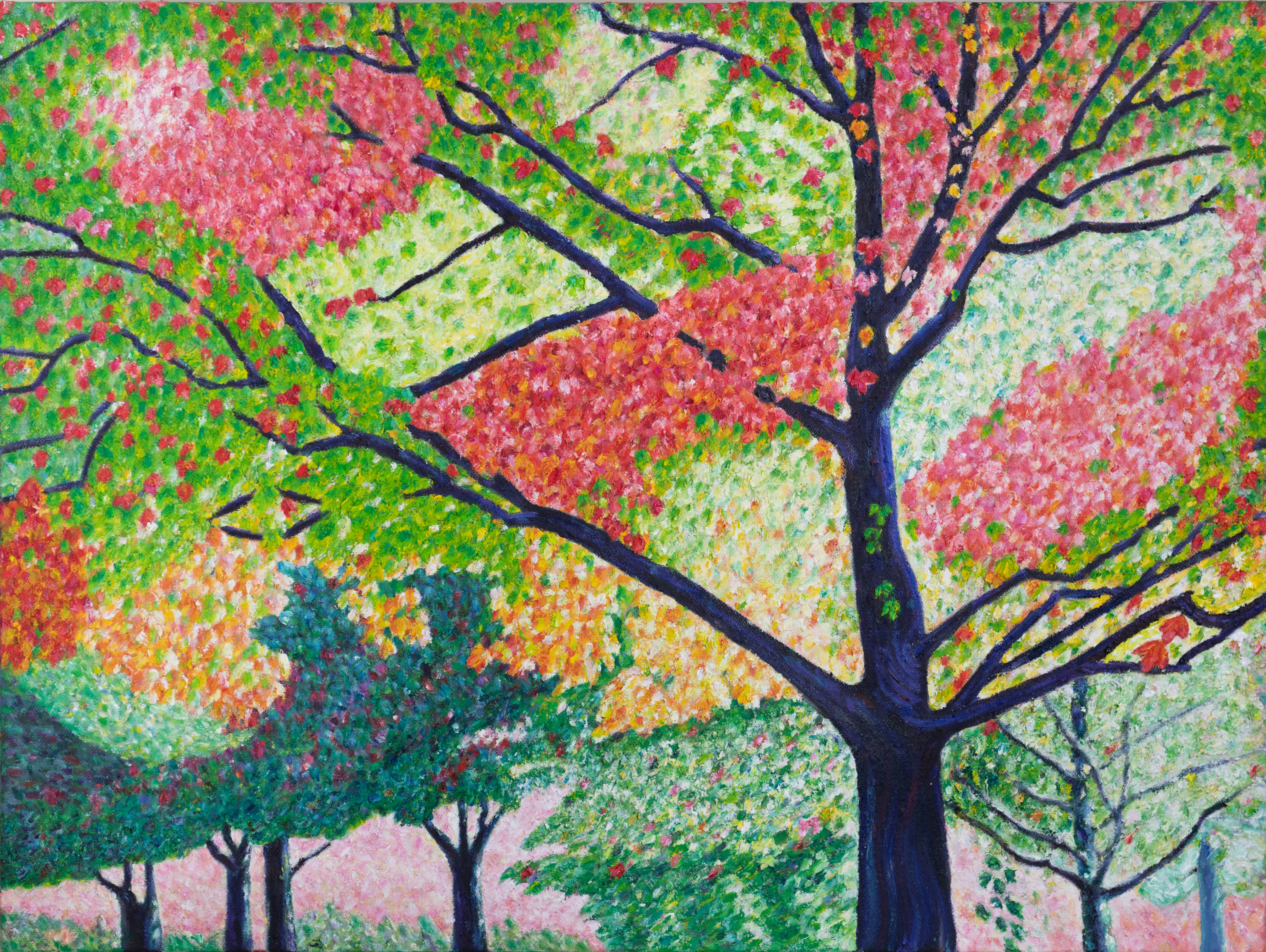 Chromatic Canopy: A Pointillist Grove in Bloom
