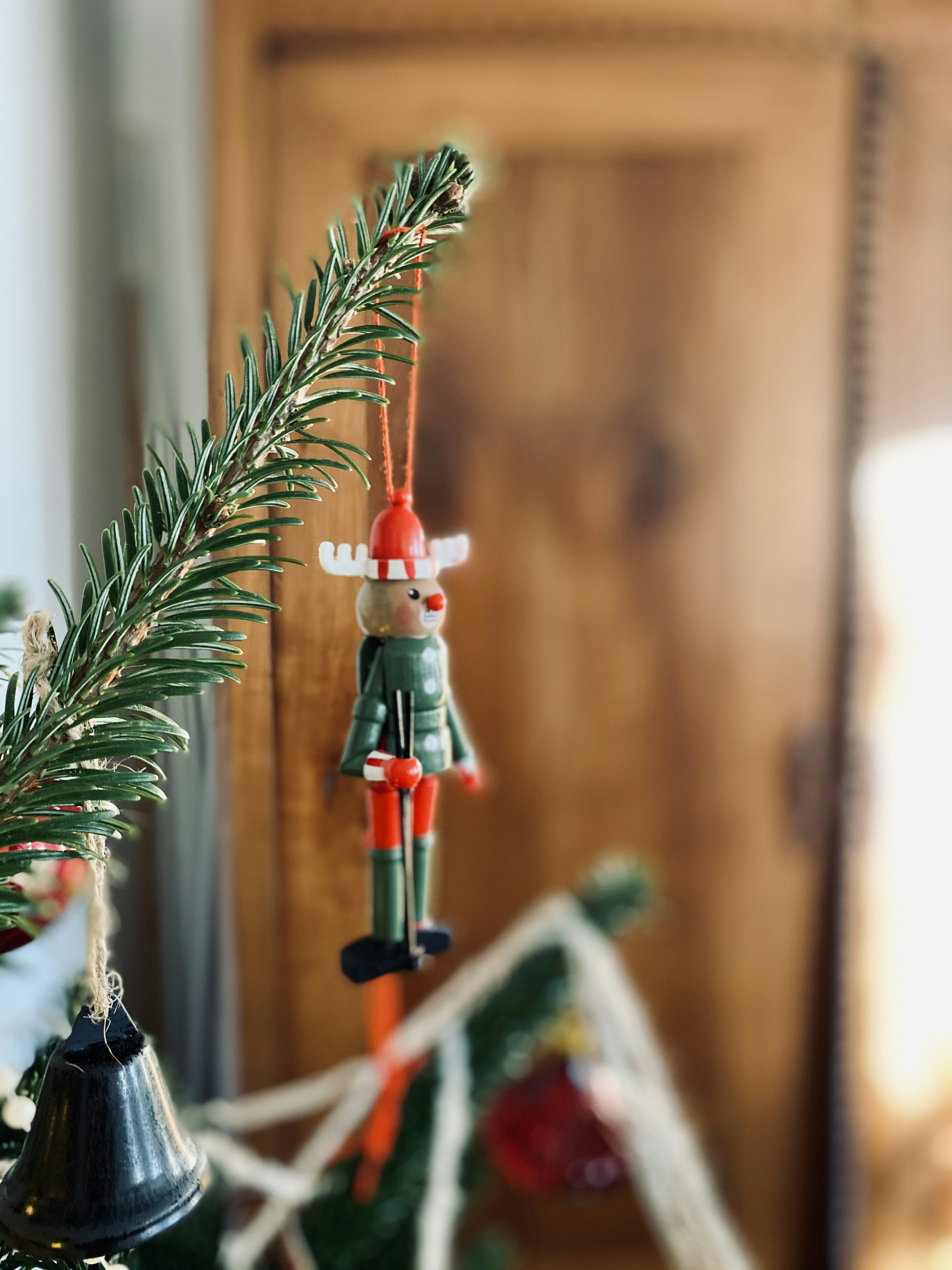 christmas decoration wooden figurine | red and white christmas tree ornament