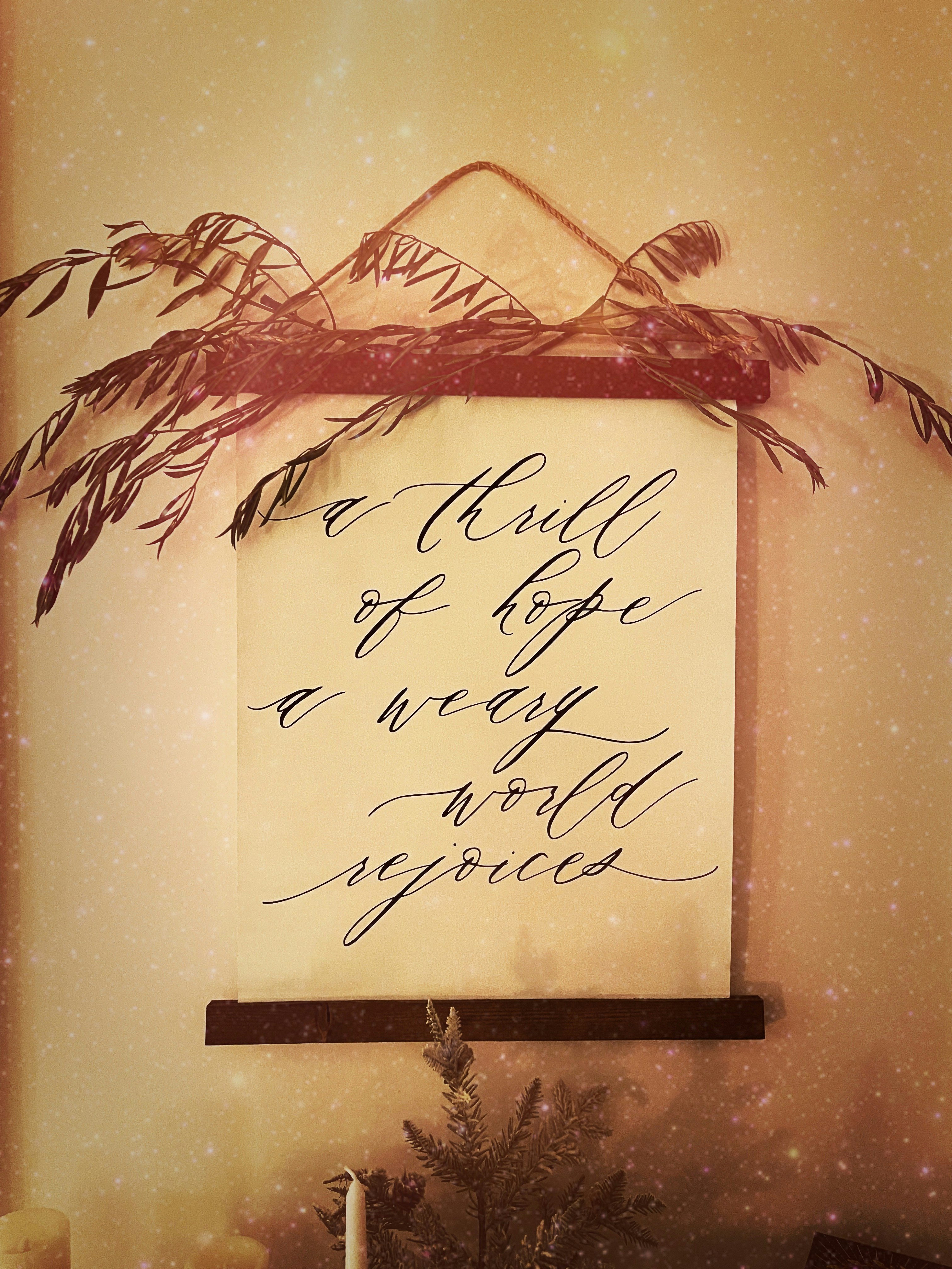 Golden Verse Framed: Calligraphy in a Fern-Framed Glow