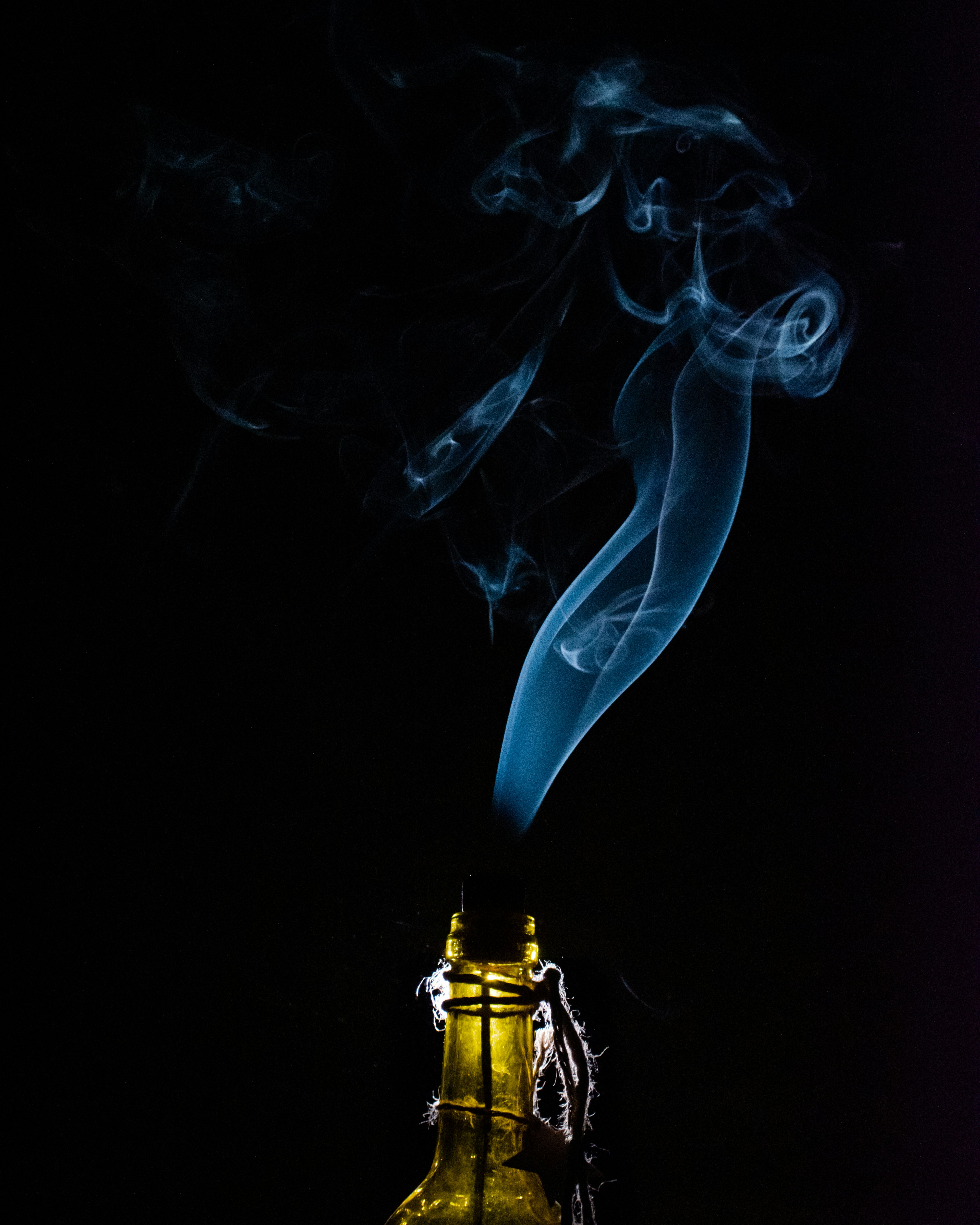 Azure Tendrils Rise from a Quiet Amber Vessel