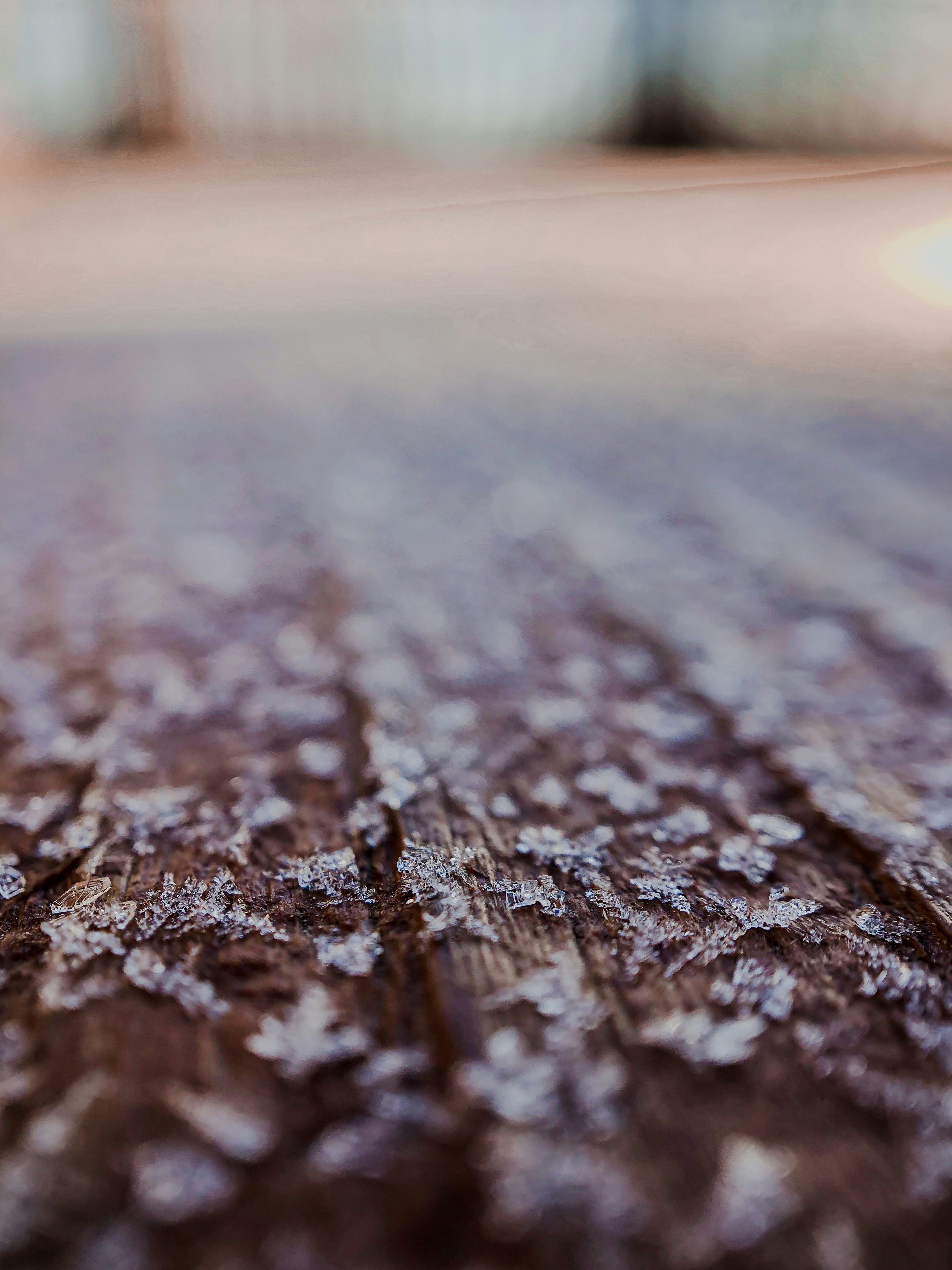 Frosty Morning: Ice Crystals on Weathered Wood