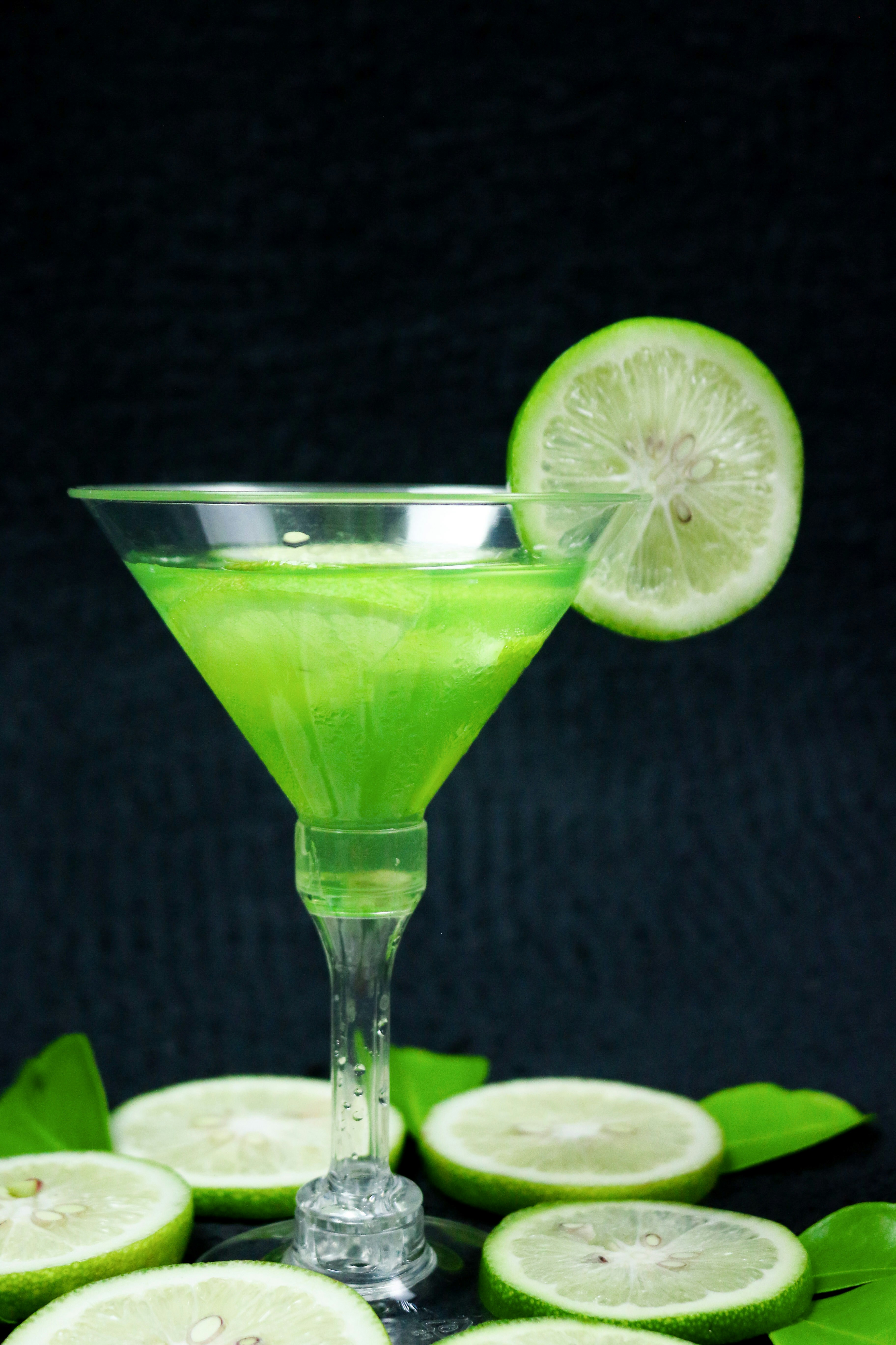 Neon Lime Martini: A Lime-Halo Garnish in Velvet Night