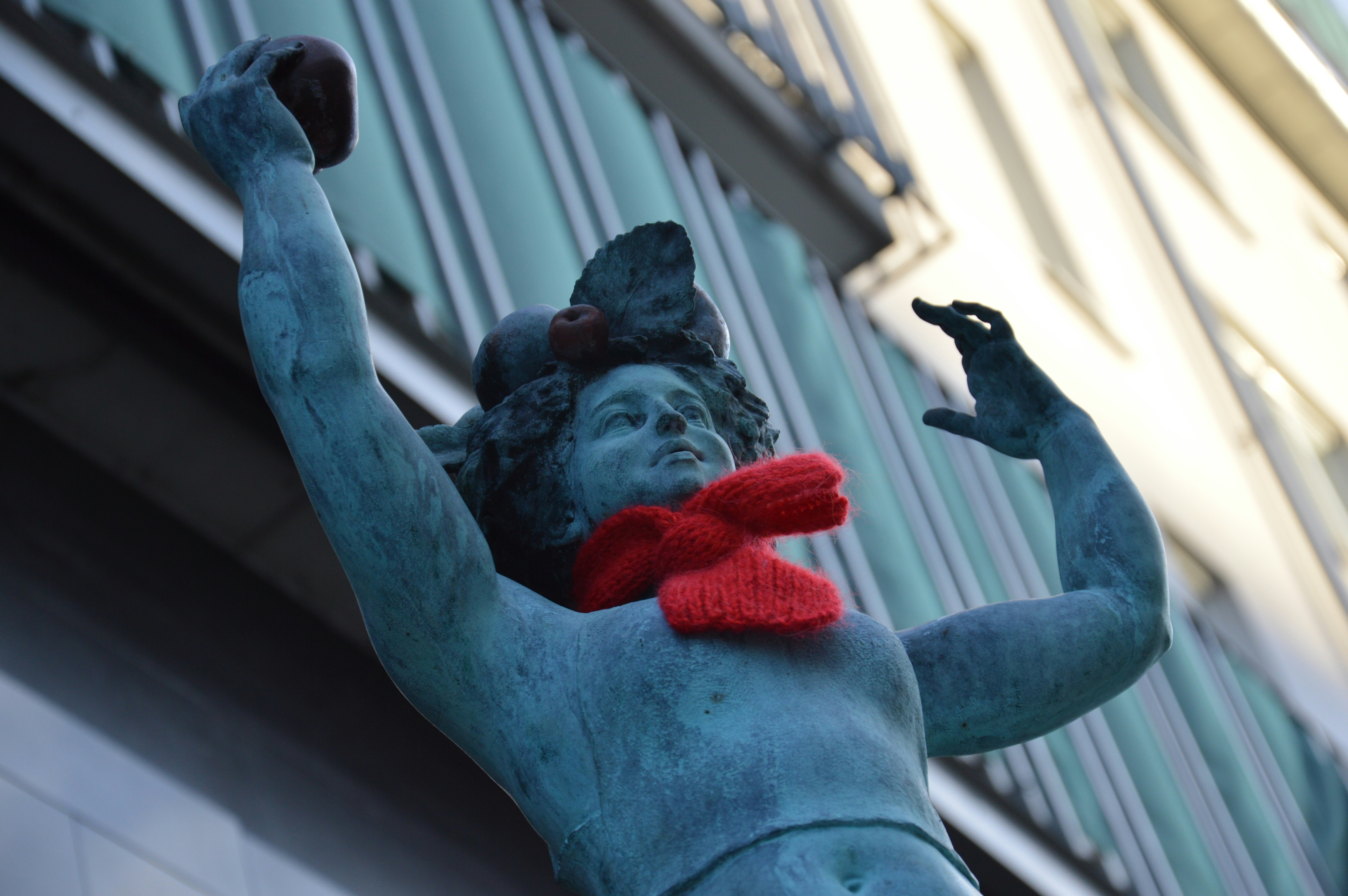 Blue Bronze Warrior Reaching Skyward