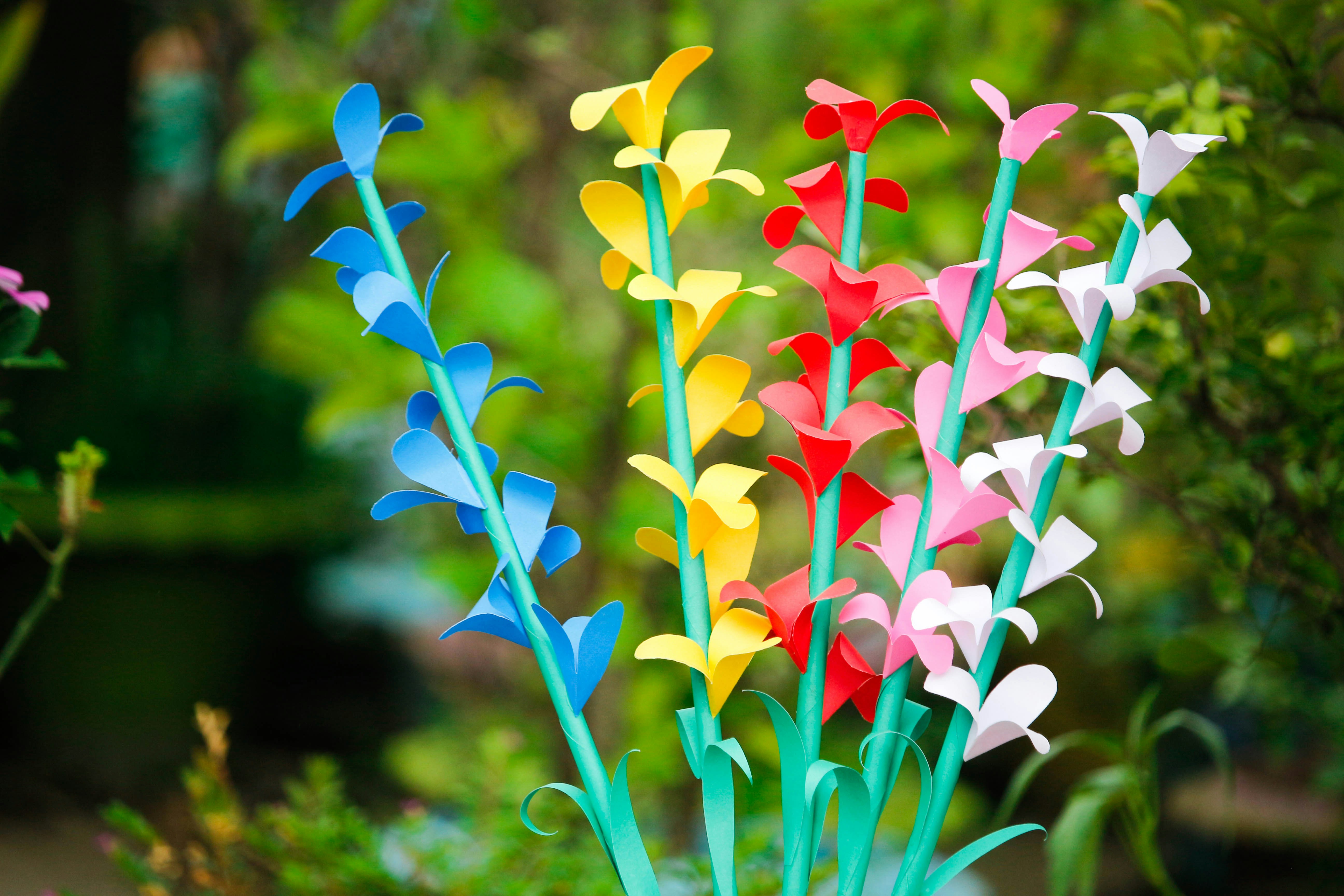 Chromatic Sprouts: a bouquet of wind-sculpted stems in bright plastic hues