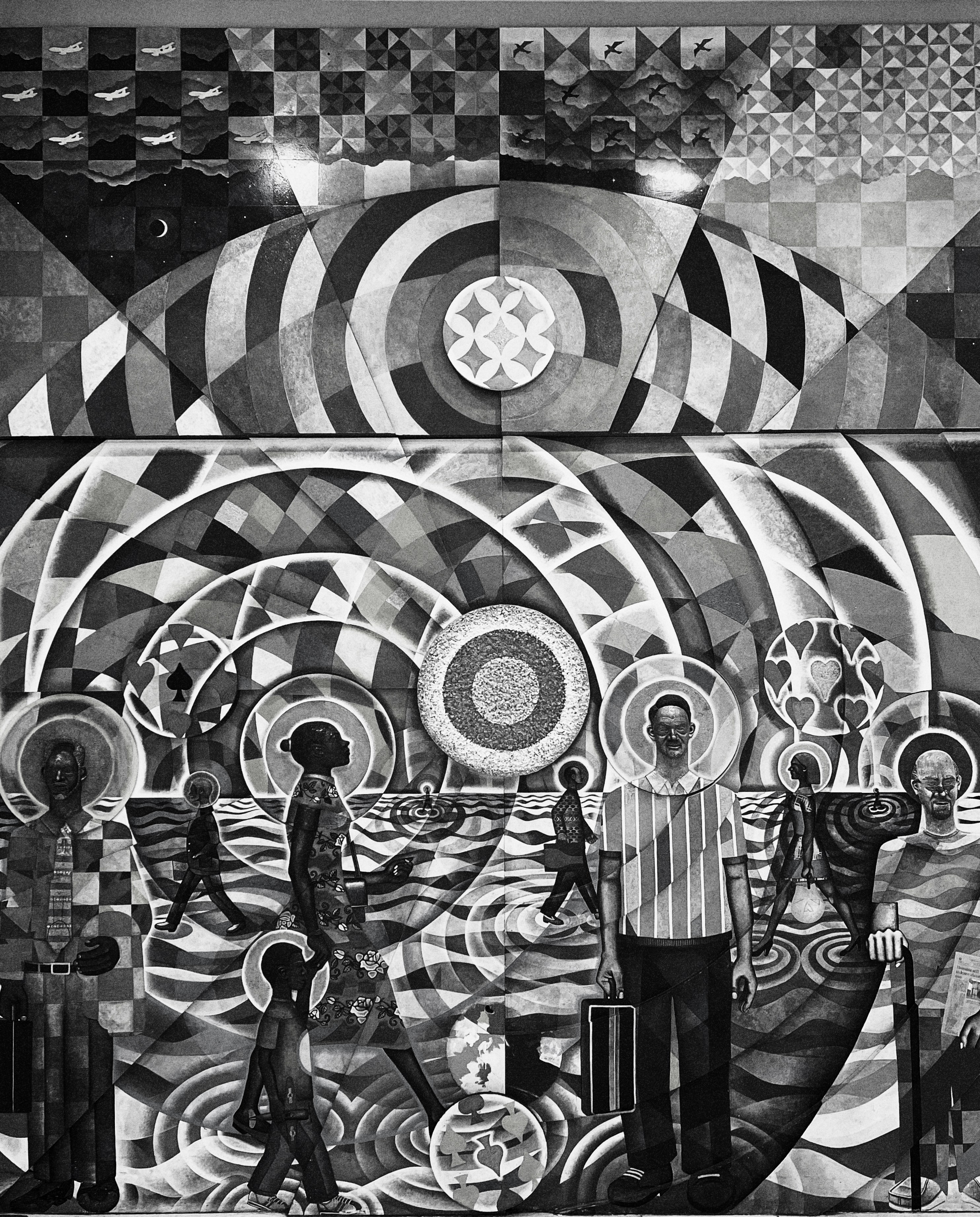 Concentric Echoes: A Street Scene Inside a Geometric Maze