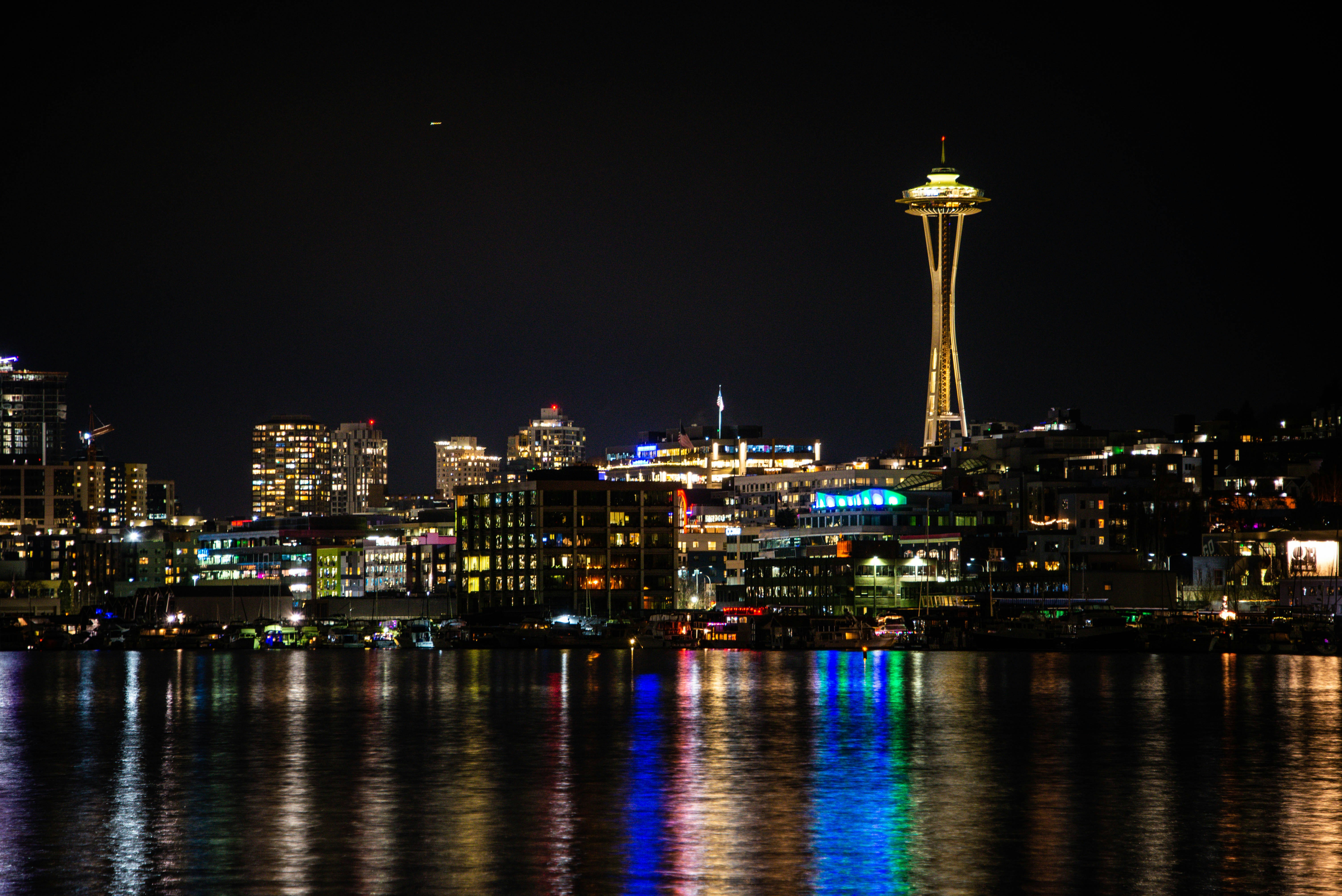 Neon Harbor: Space Needle Illuminates Seattle Night