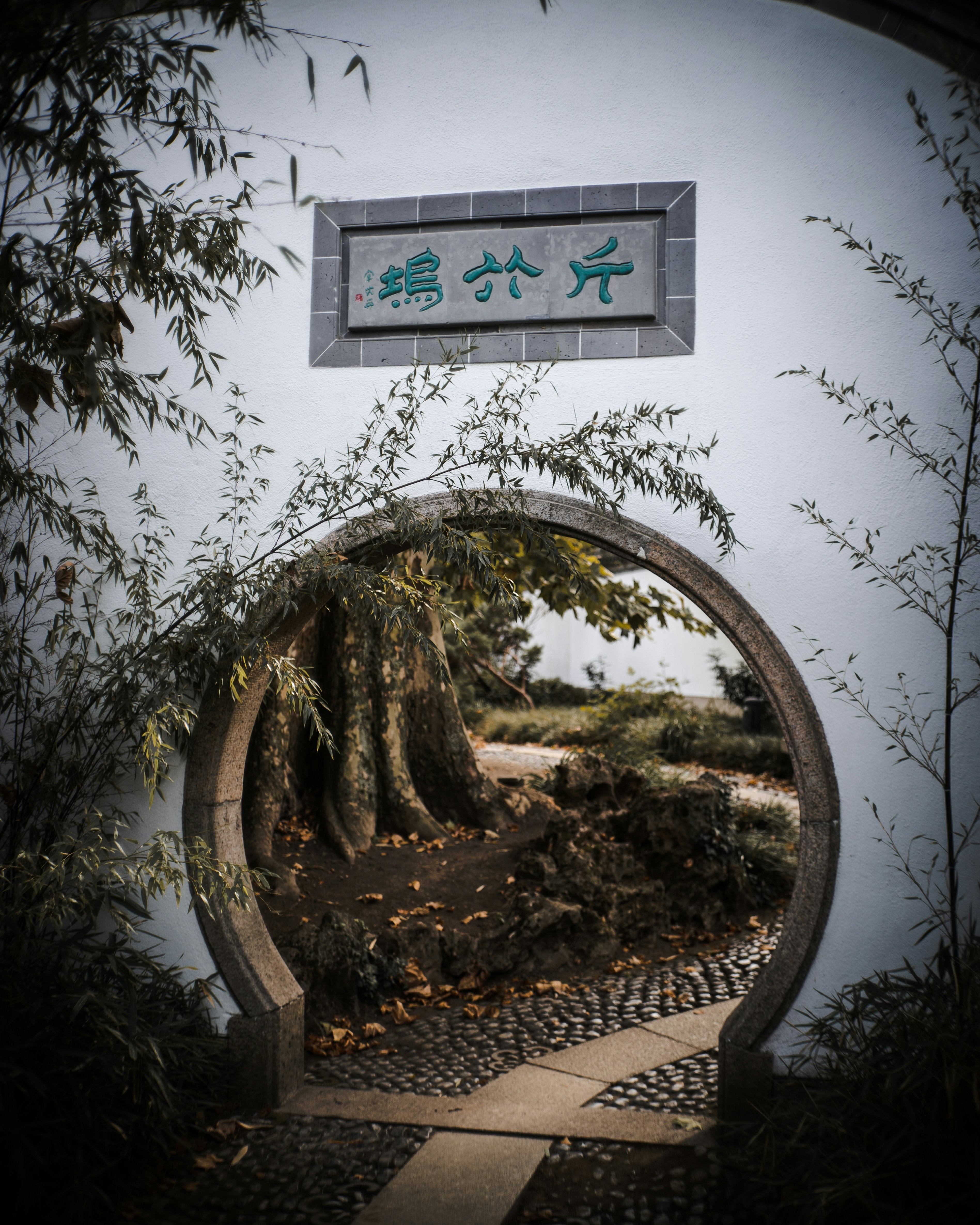 Moon Gate Quietly Framed: A Bamboo-Traced Path Through a Traditional Chinese Courtyard