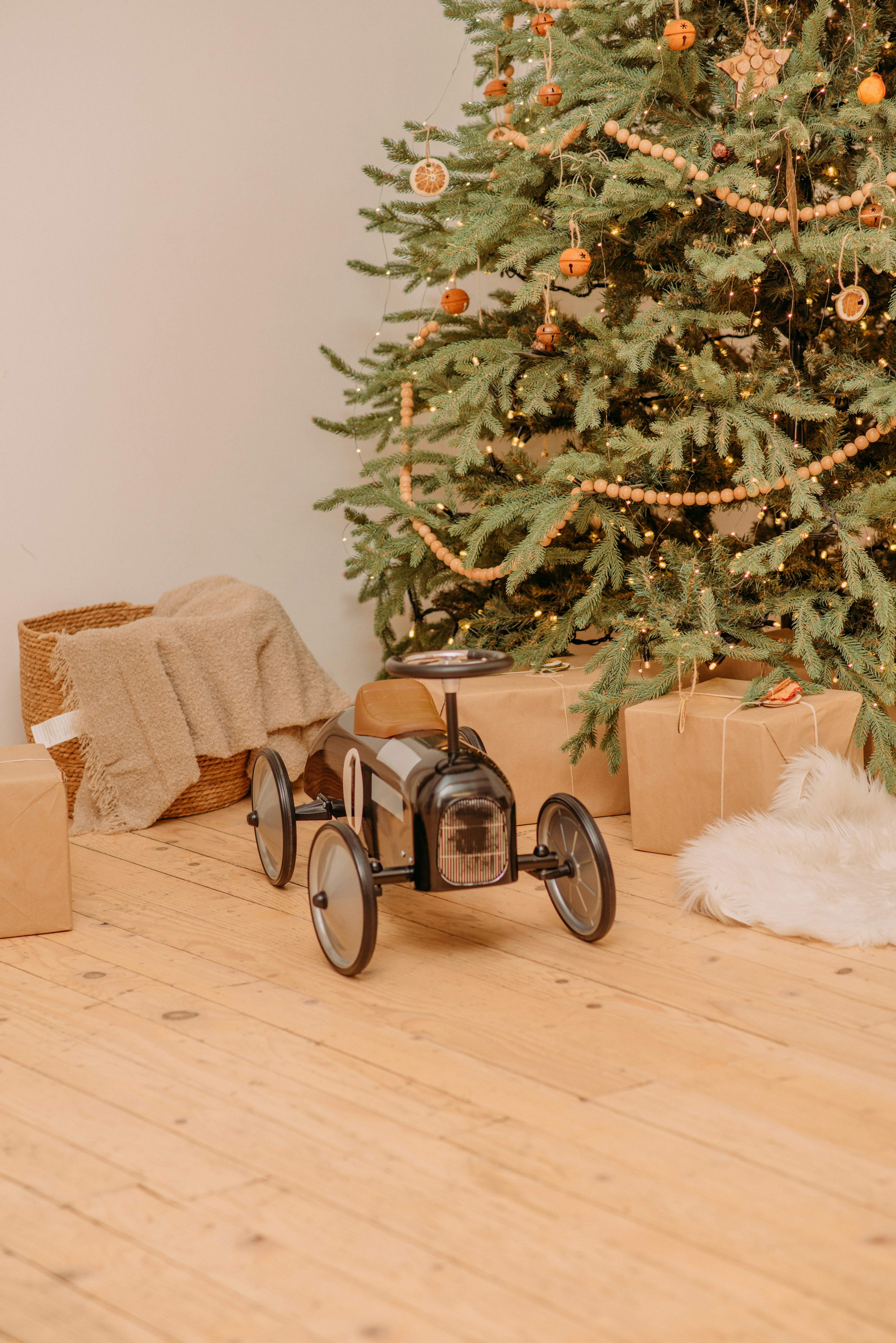 Tiny vintage racer under the christmas tree