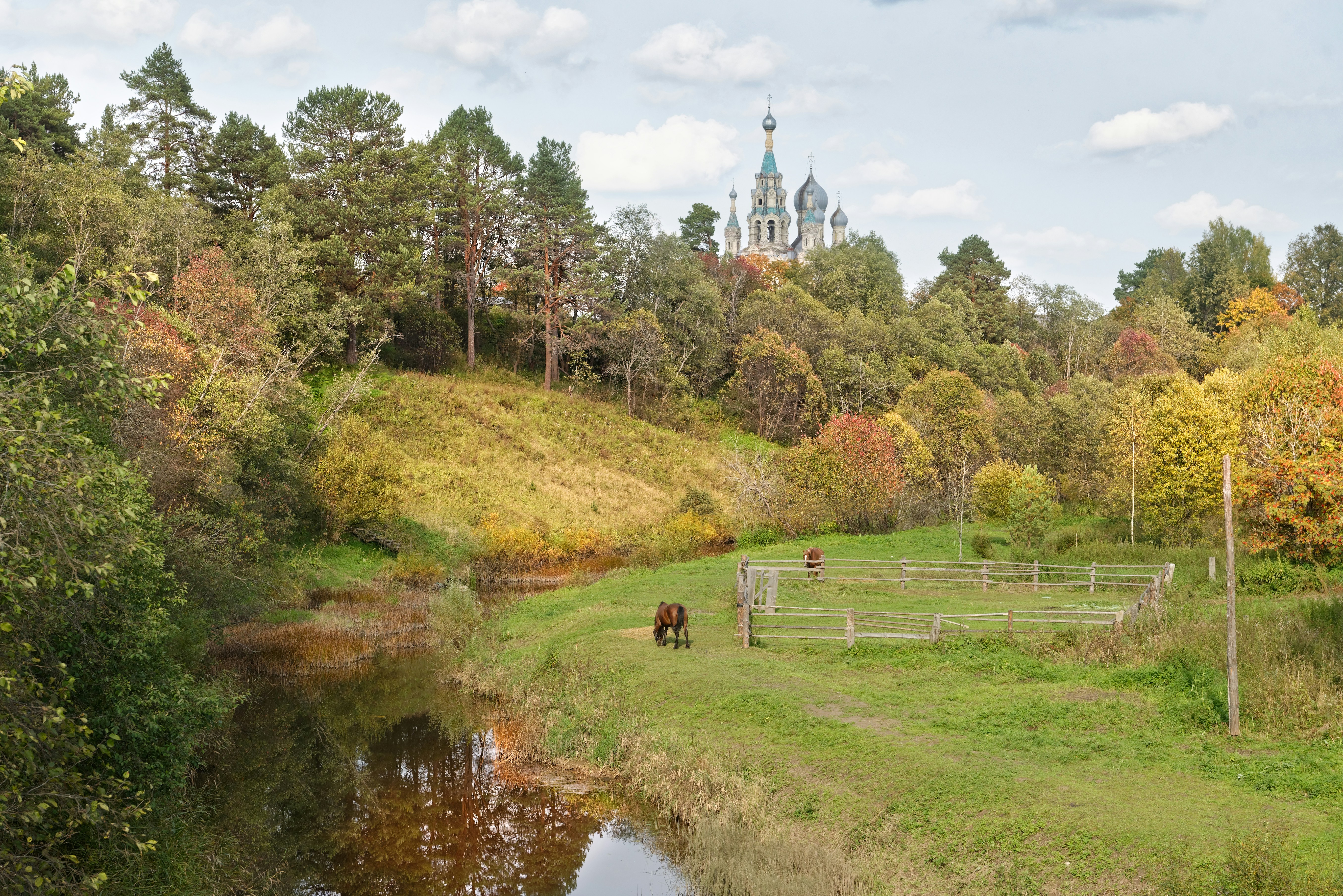 Autumn Pastures under a Distant Spires Sky