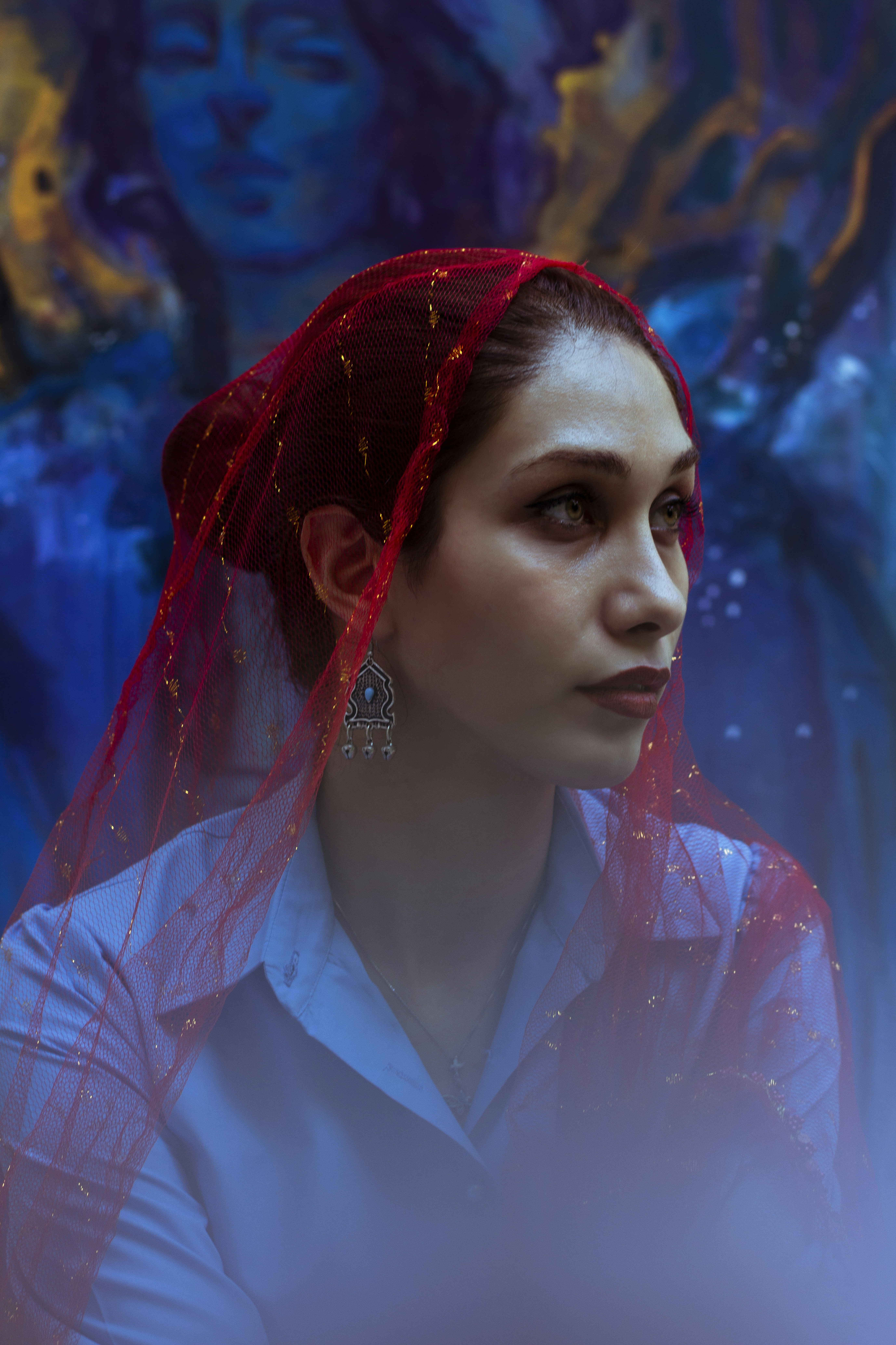 Veiled Portrait Under Blue Lights