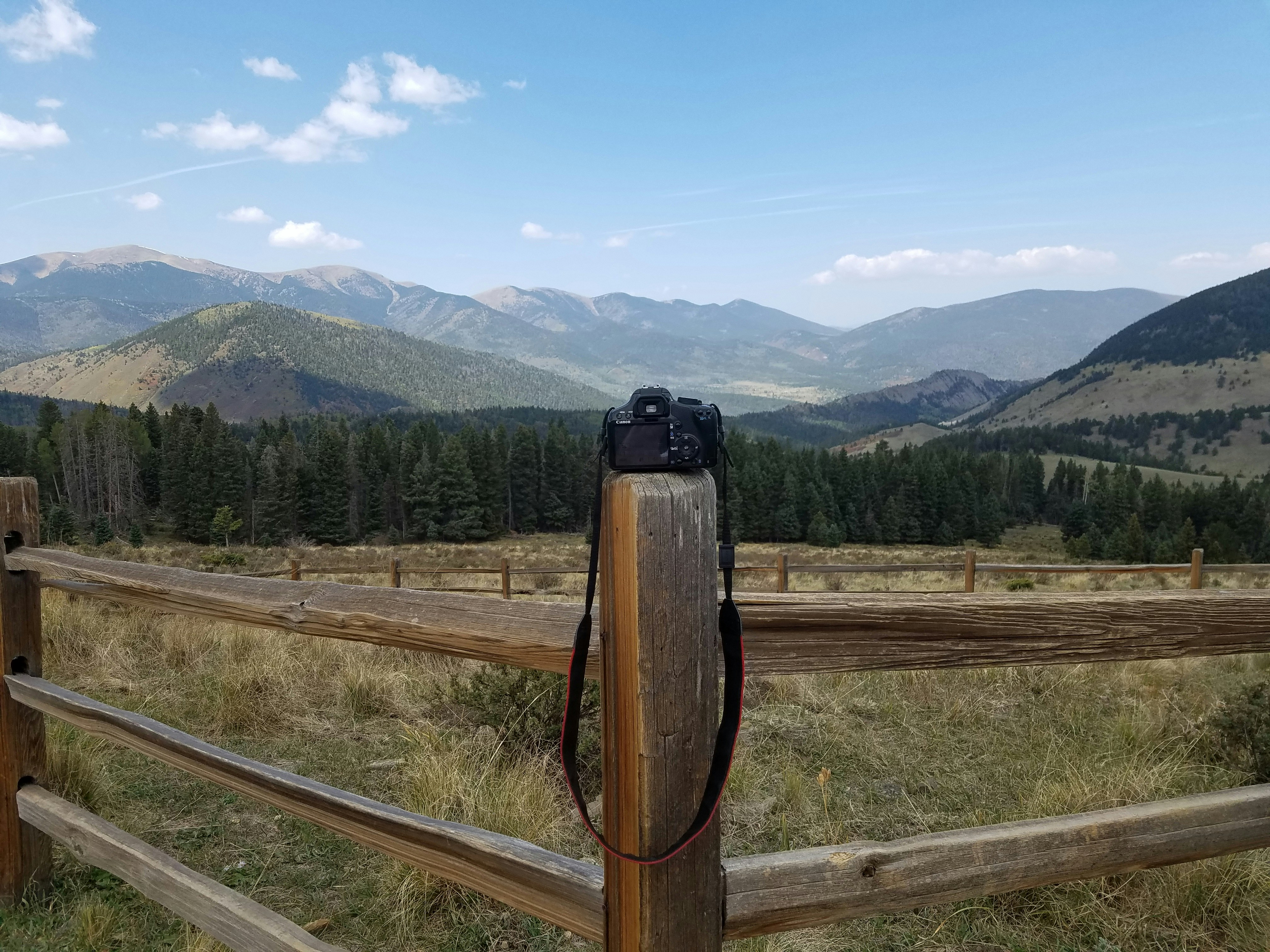 Sentinel on a Fence Post: Alpine Valley Framed by Weathered Timber