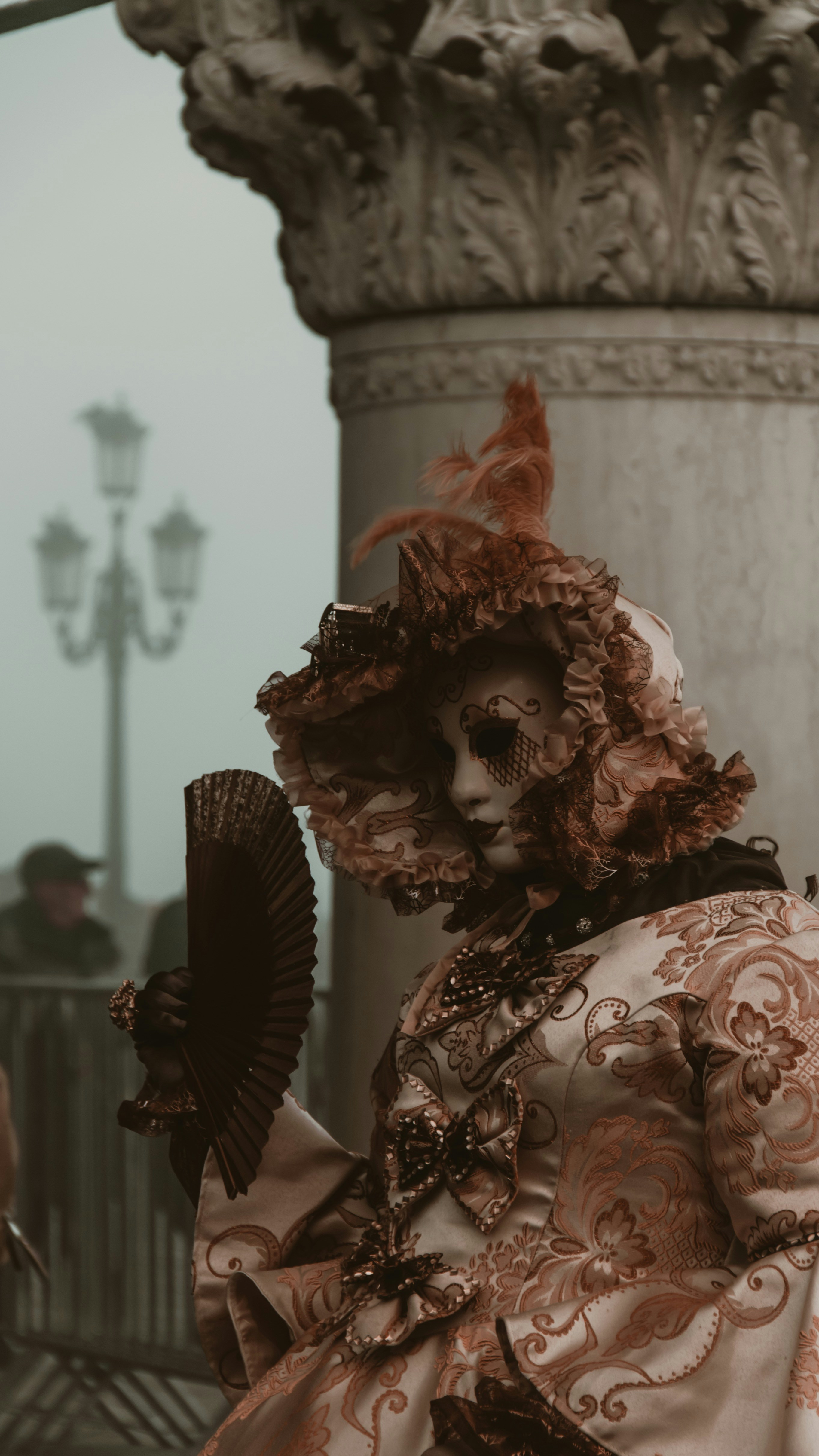 The Venetian Masquerade: Velvet Dress and Mask in Train Station Light