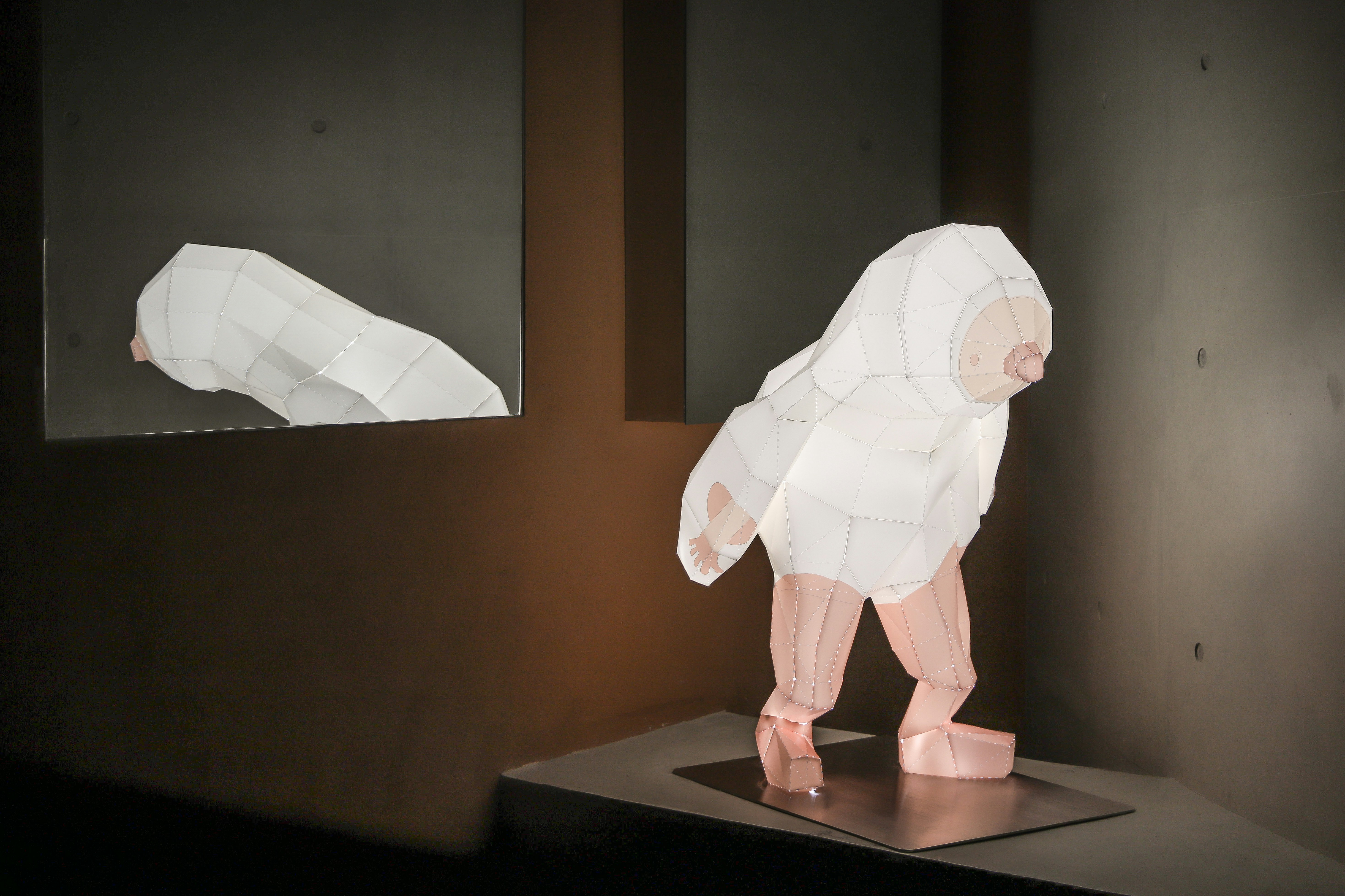 Geometric Origami Birds Under Spotlight