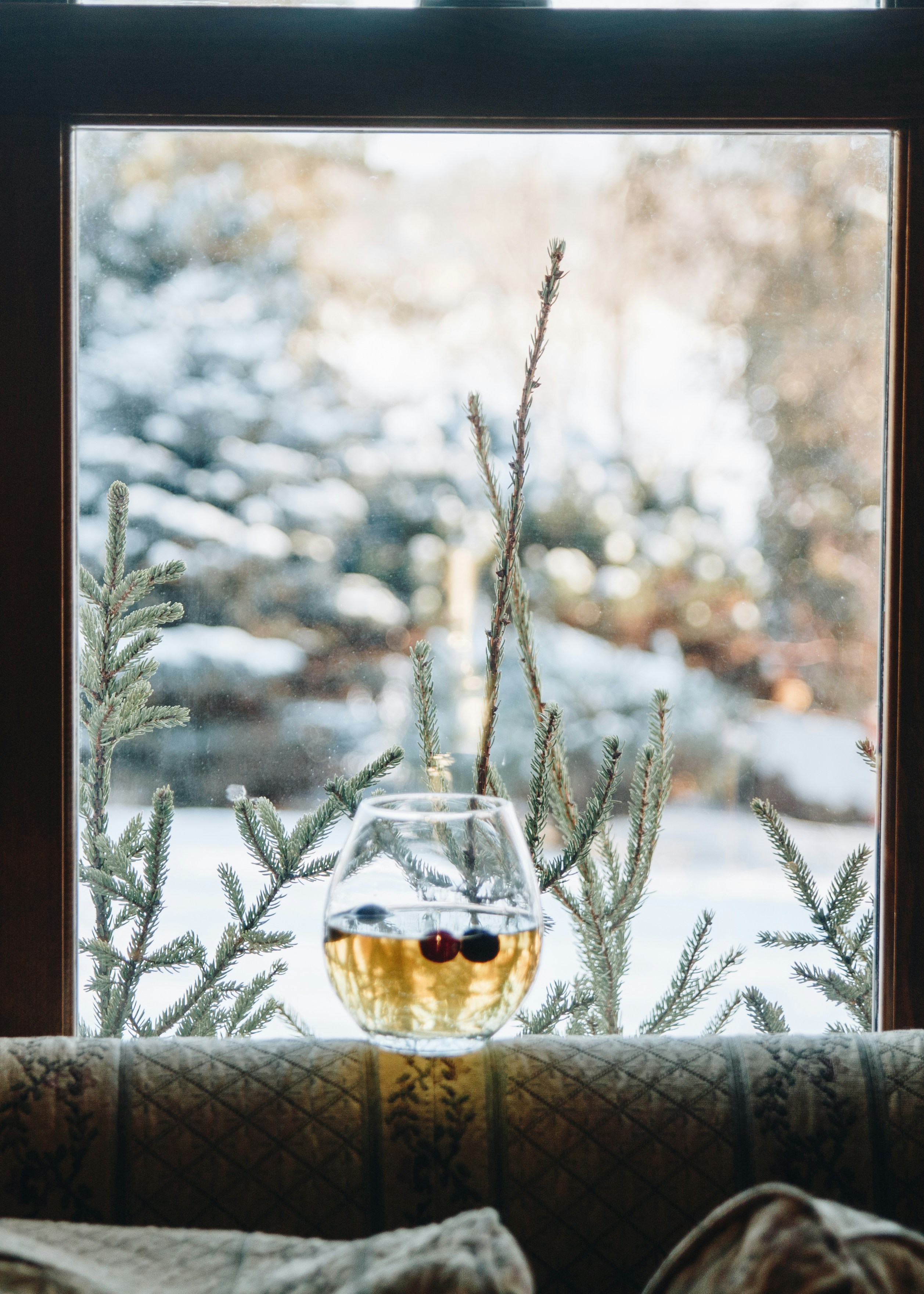A Glass of Quiet Snowlight in a Window Frame