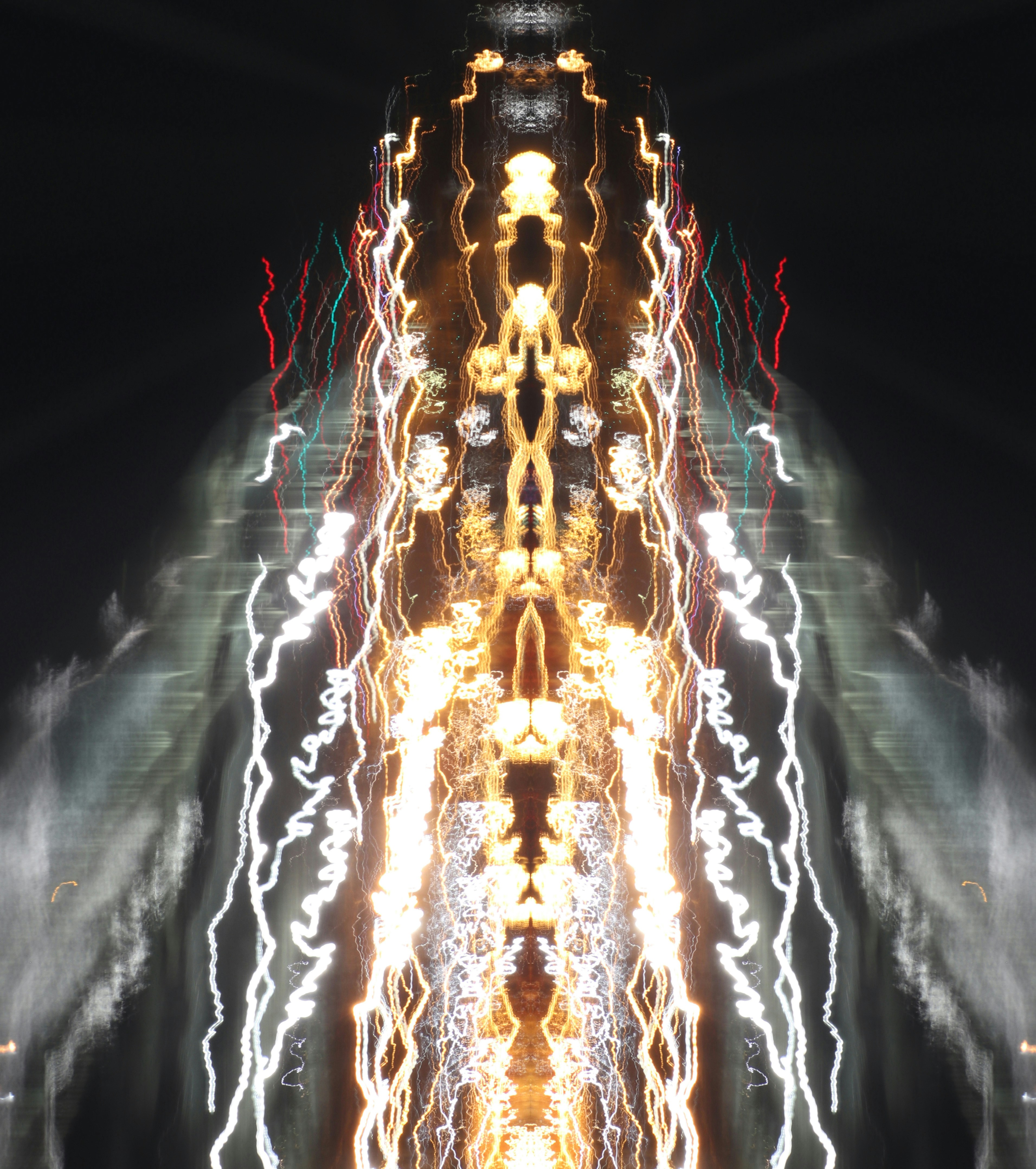 Symmetrical Neon Veins: A Long-Exposure Light Sculpture