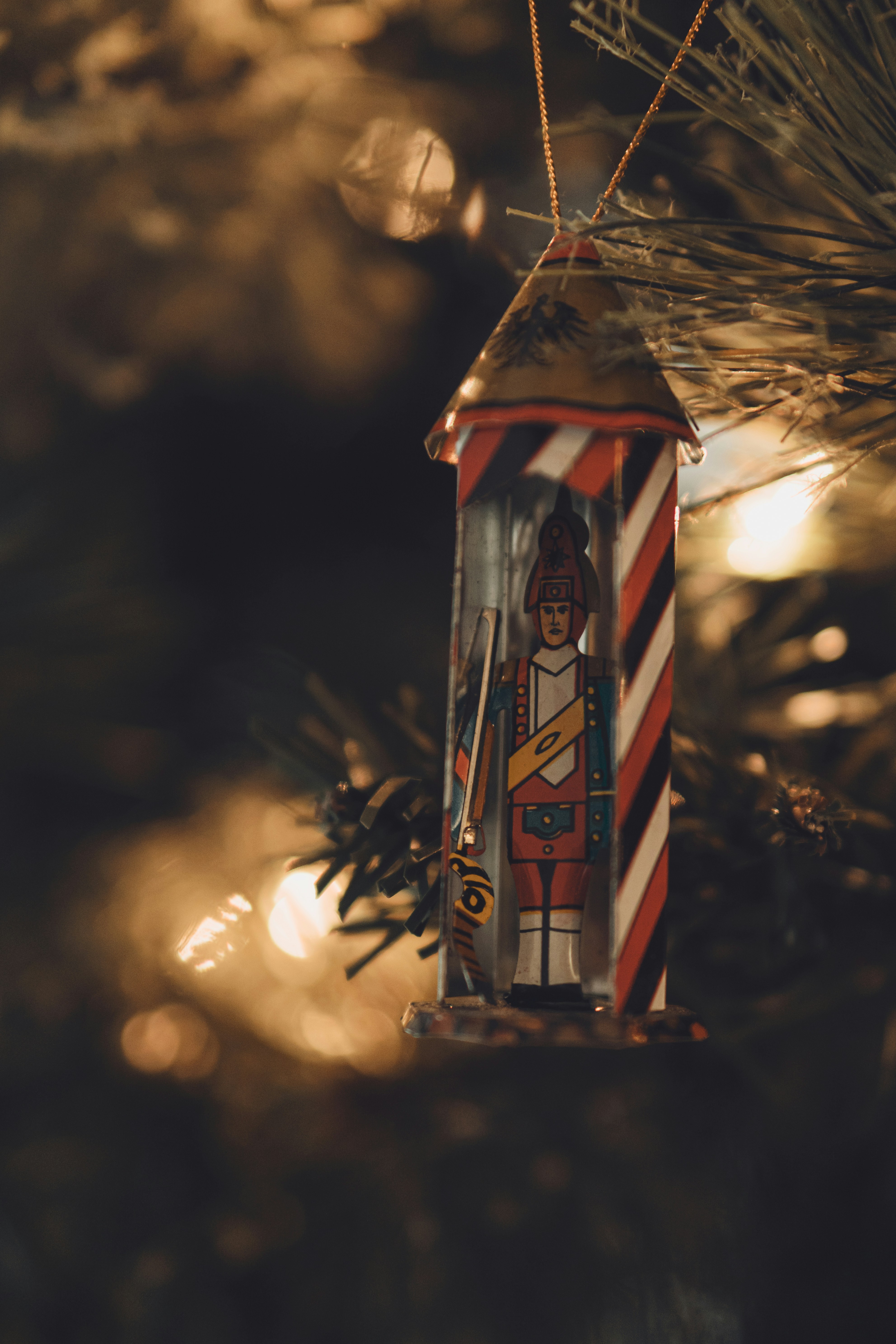 Nutcracker Lantern Ornament in a Softly Glowing Christmas Tree