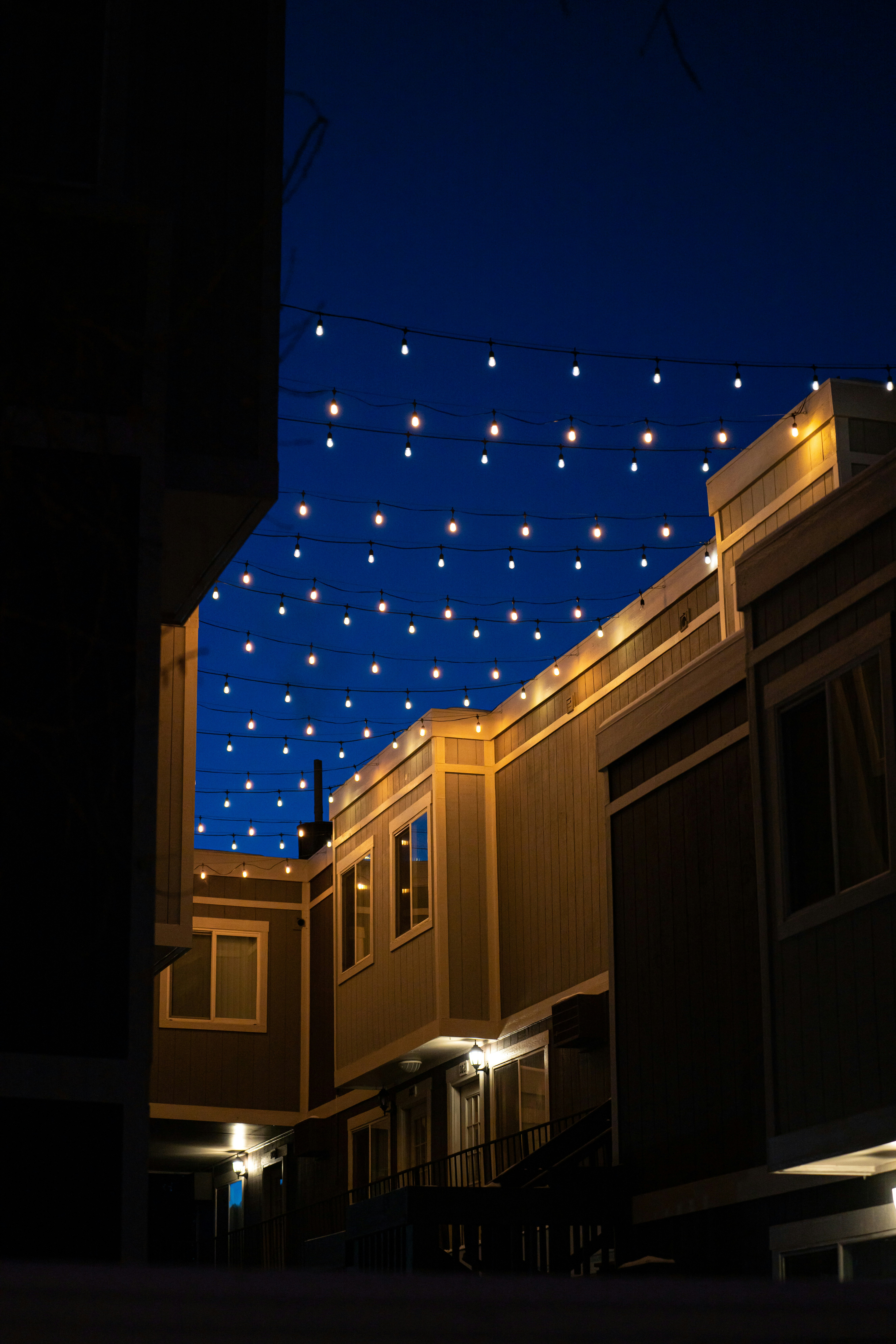 String lights on brown building during night time photo – Free Blue ...