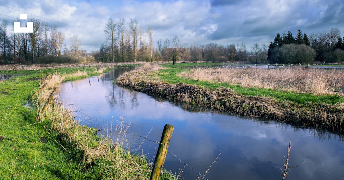 Green Grass Near River Under Cloudy Sky During Daytime Photo Free