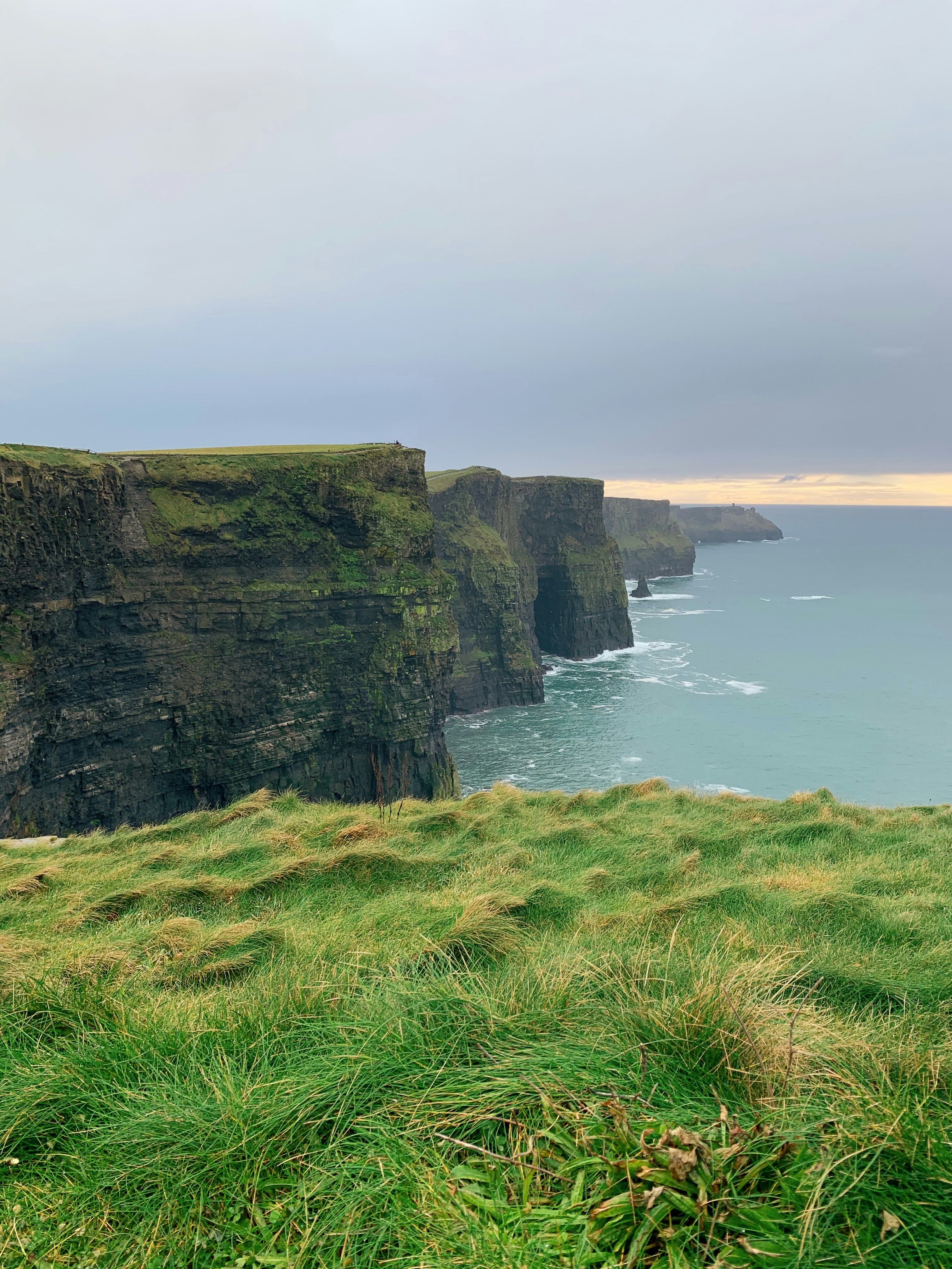 green grass covered cliff by the sea during daytime