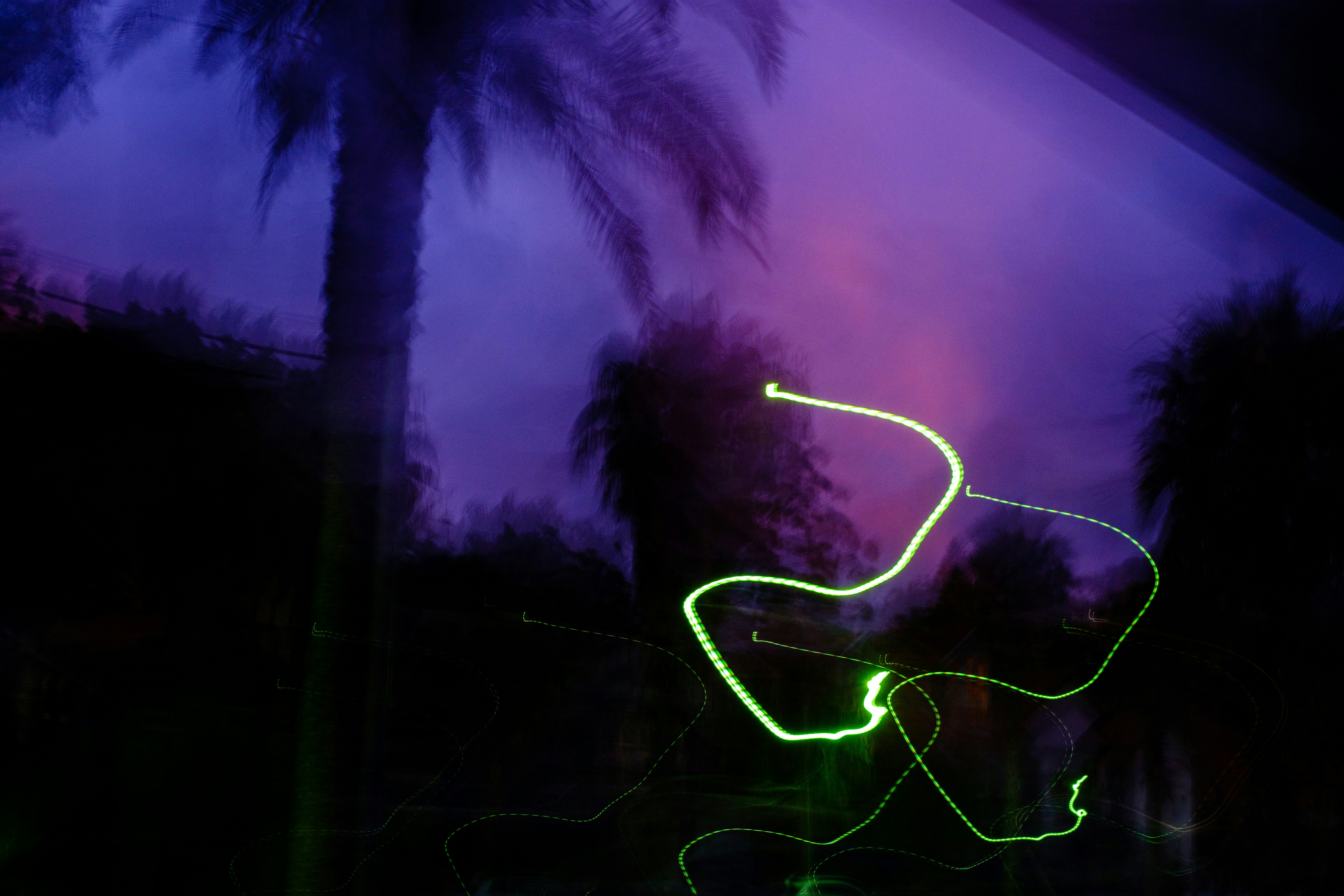 Neon Scribbles Over Palm-Shadowed Dusk