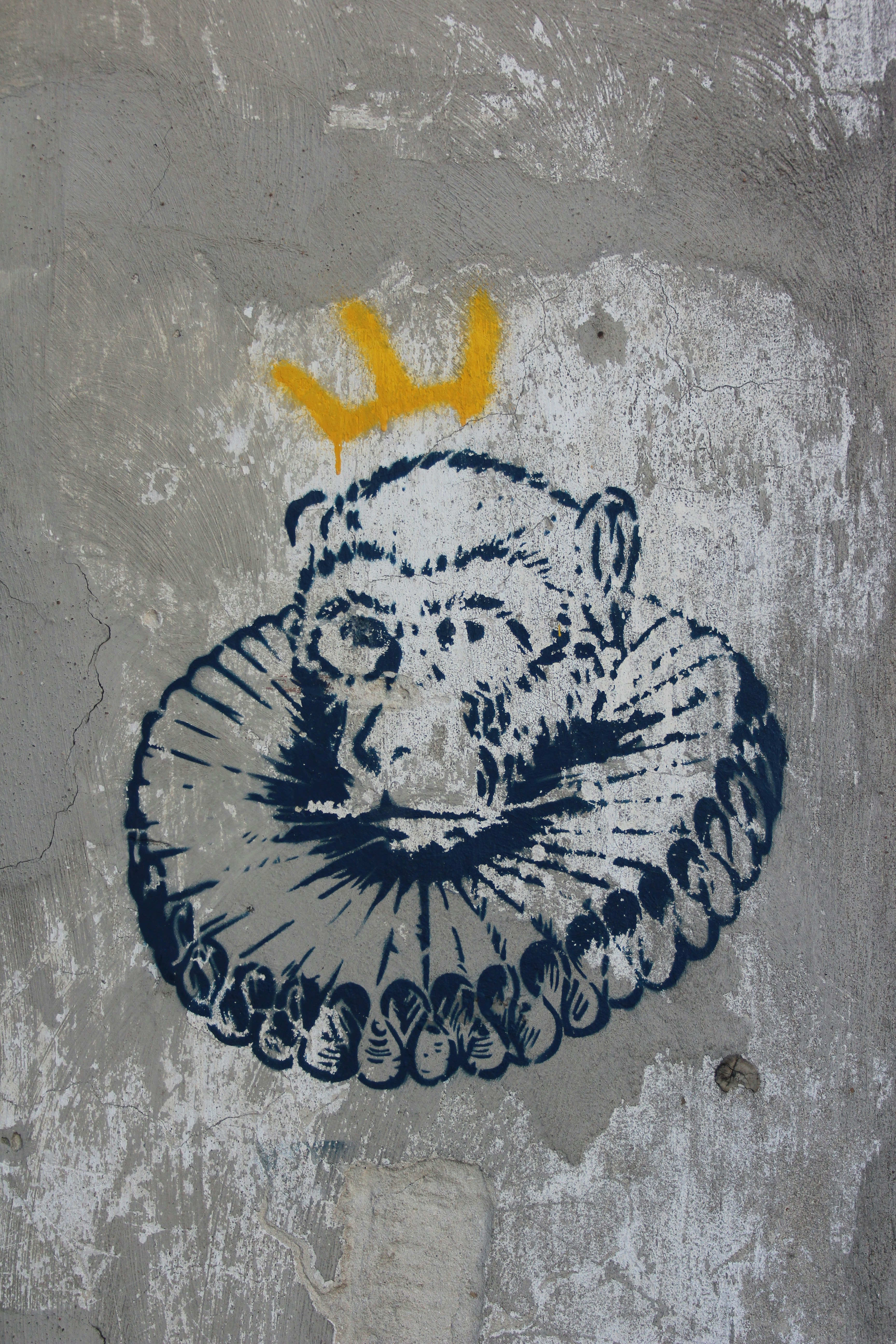 Crowned Primate Graffiti: A Weathered Wall Portrait