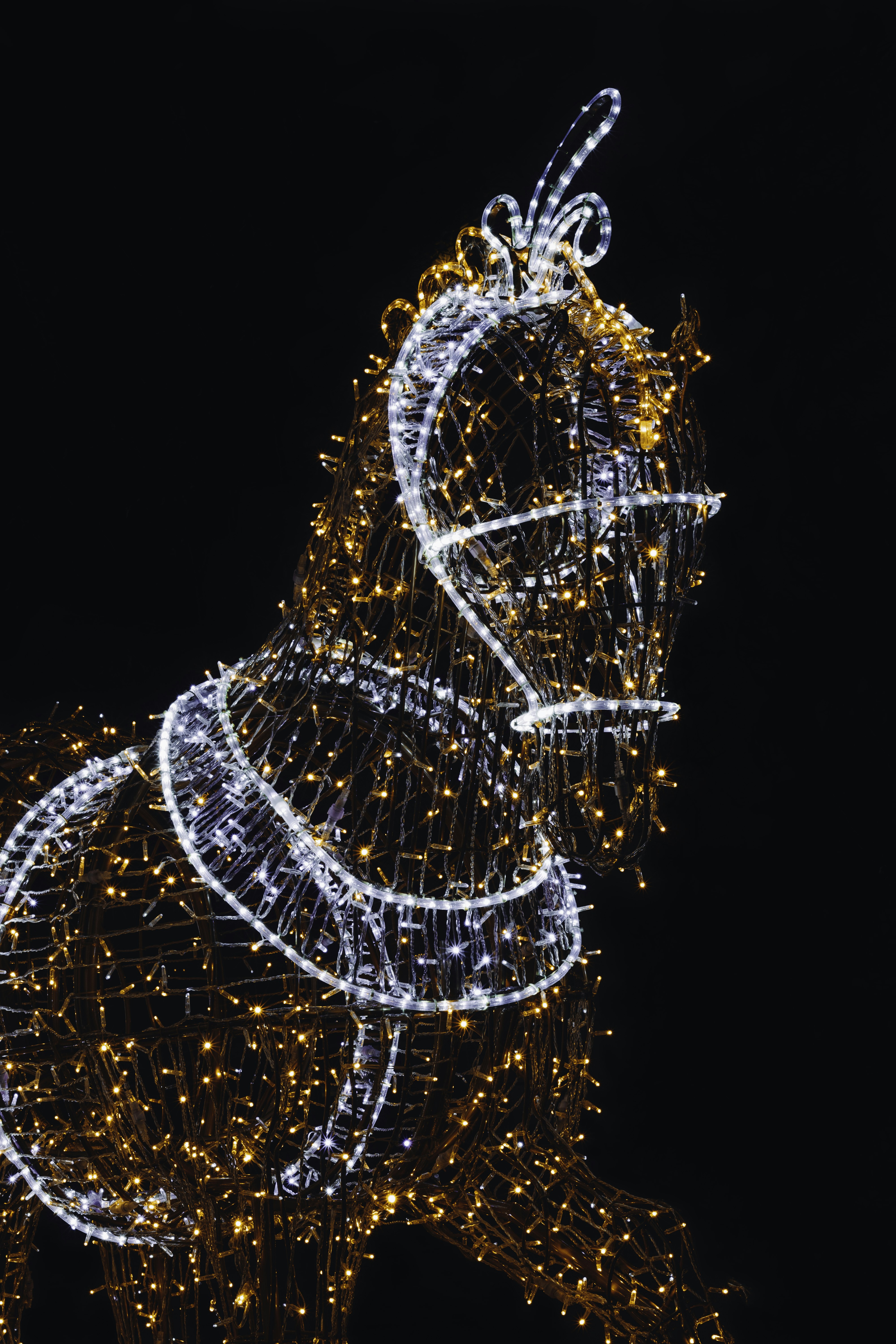 Twilight Steed: A Wireframe Horse Adorned in Fairy Lights