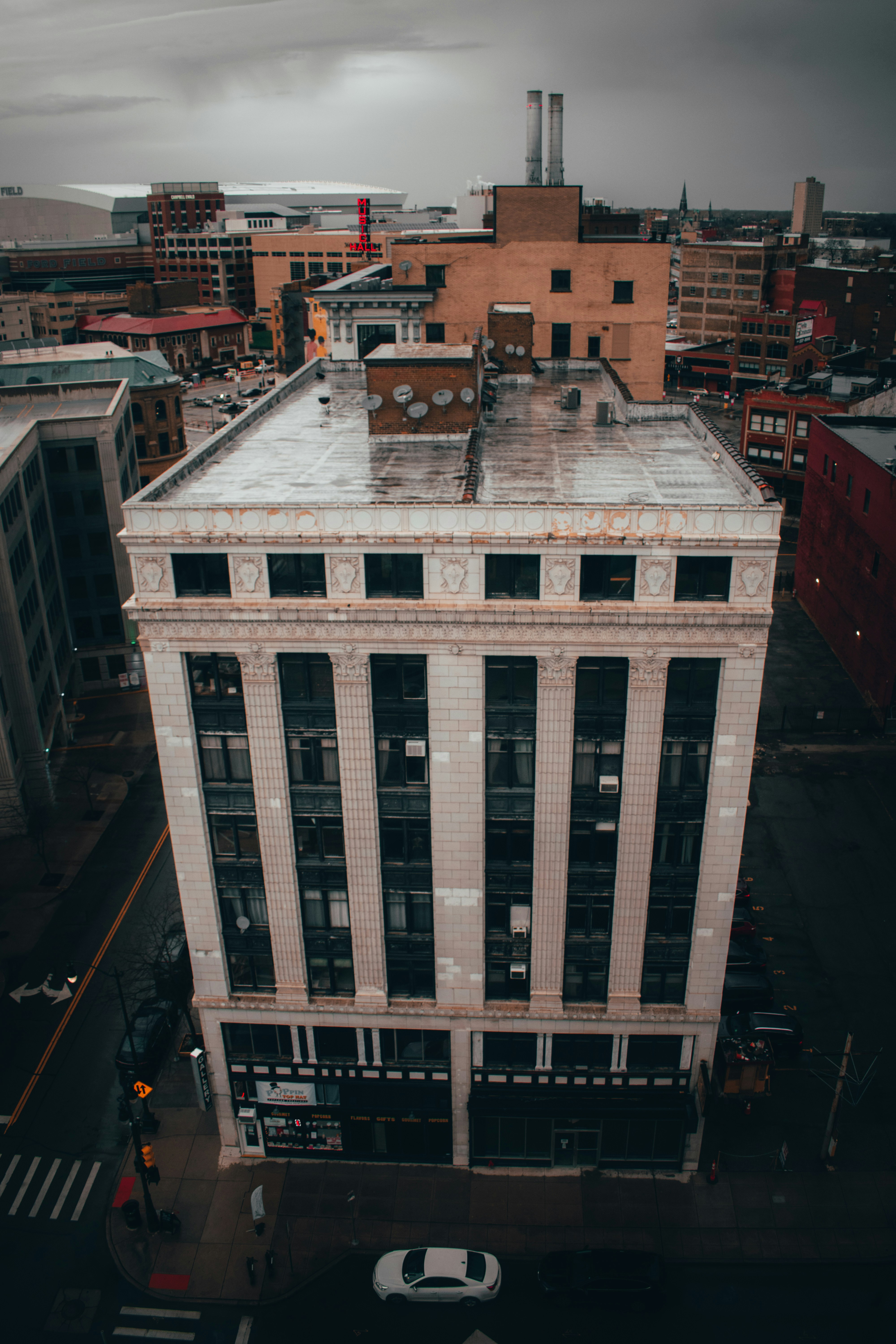Stone Facade Sentinel Over a Quiet Downtown Street