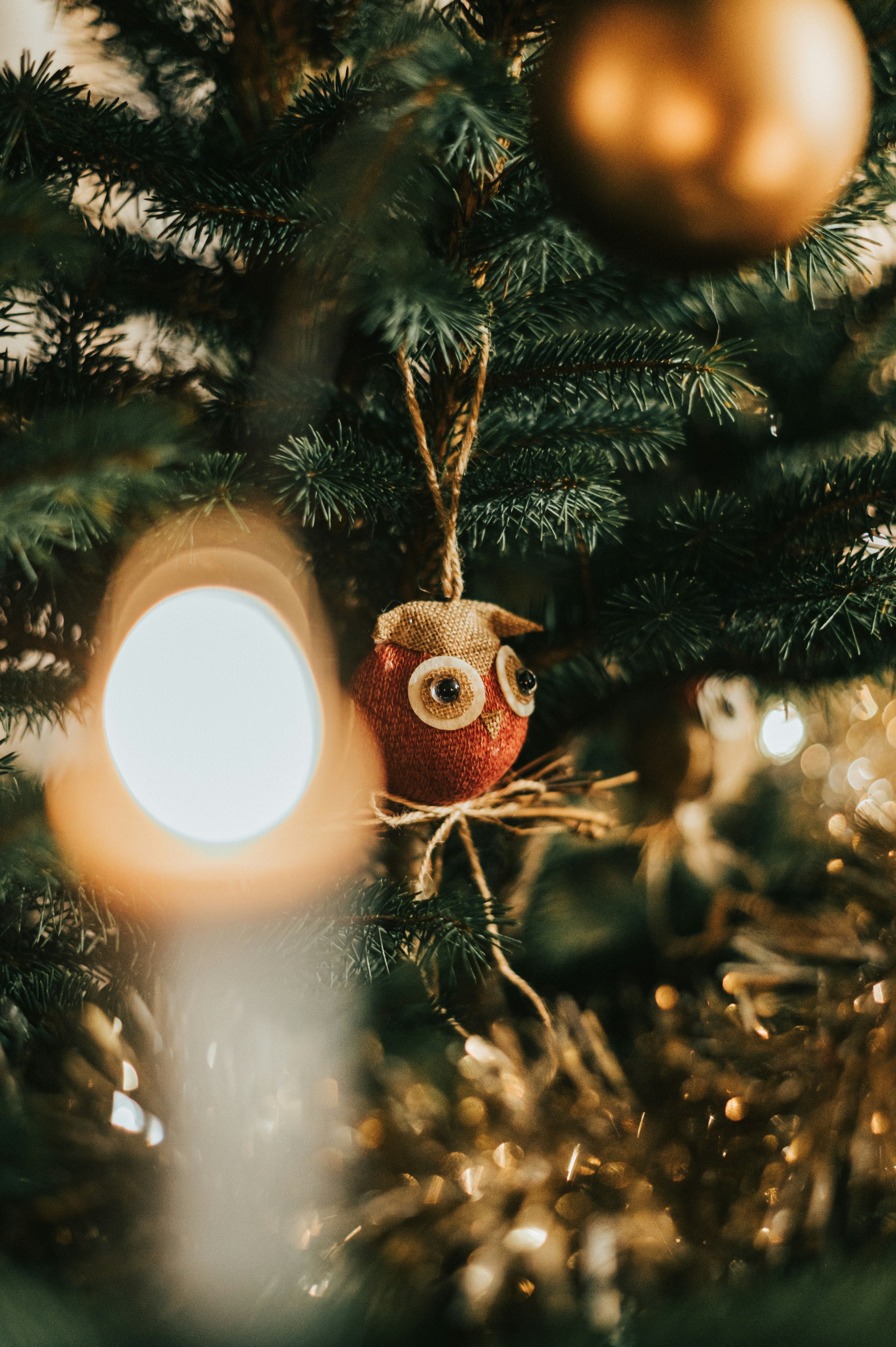 Owl Ornament in a Warm Christmas Glow