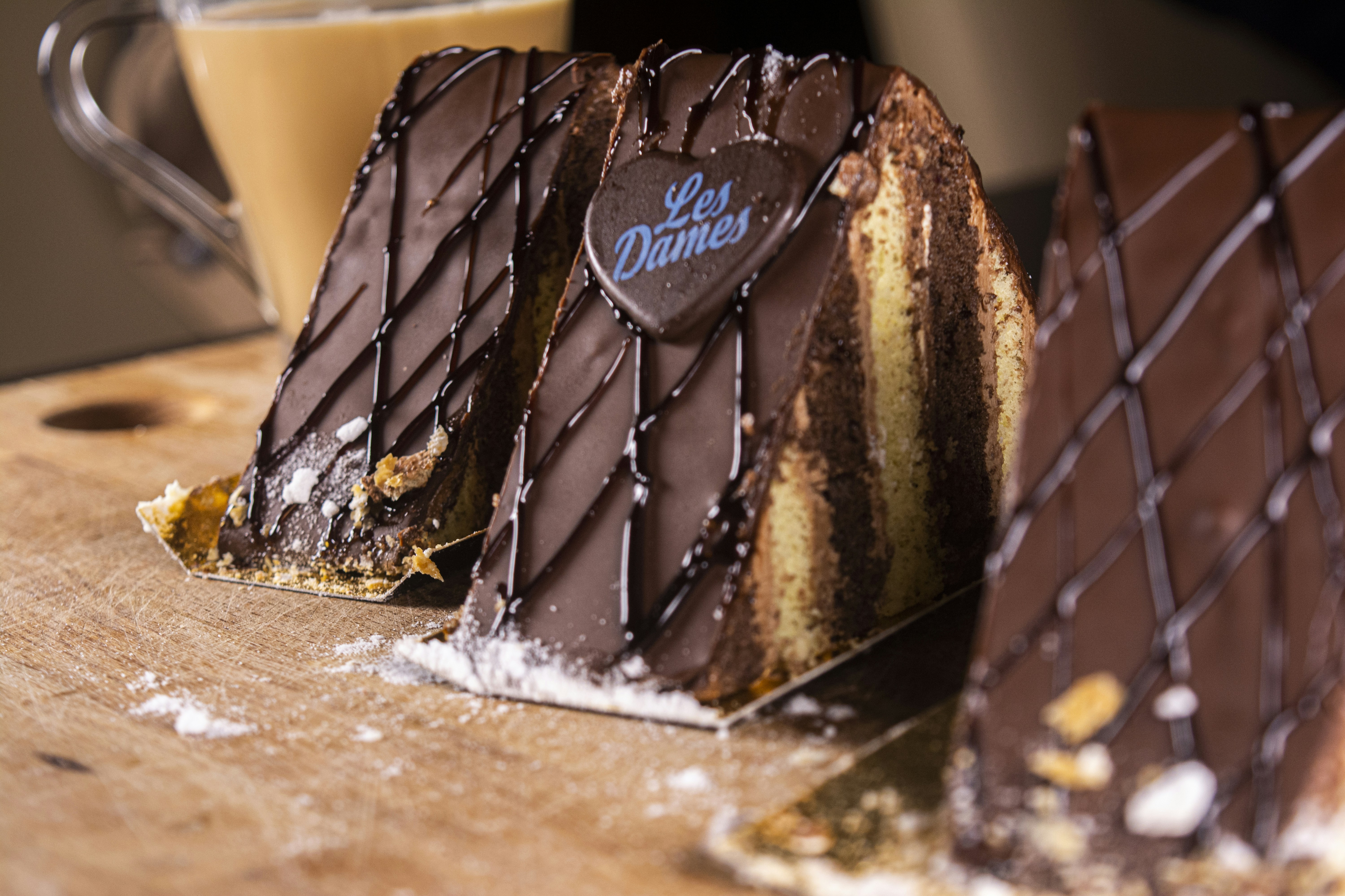 Cake Slices with Dusted Cocoa and Drizzled Chocolate