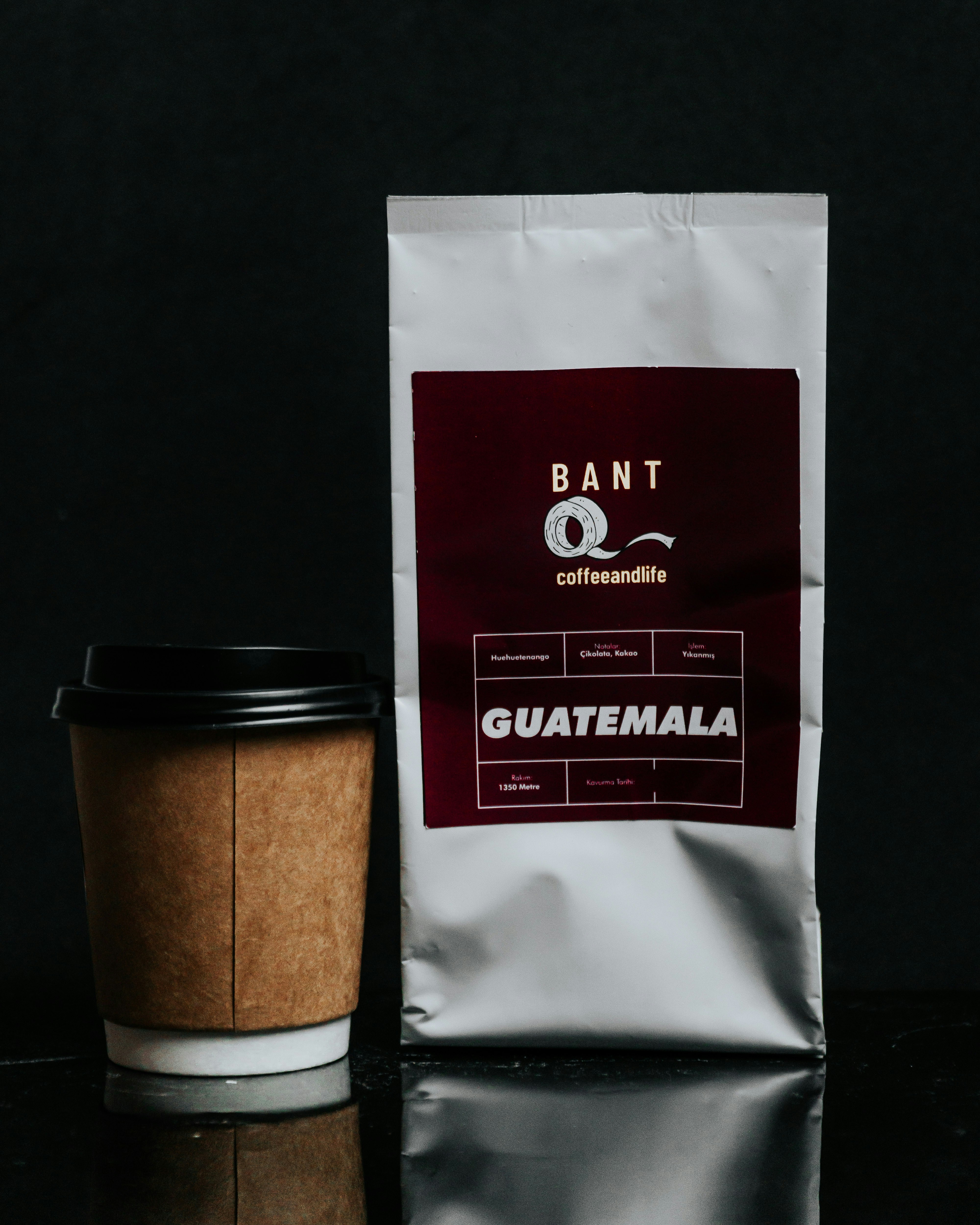 Guatemala Coffee Bag and Travel Mug—Minimalist Studio Setup