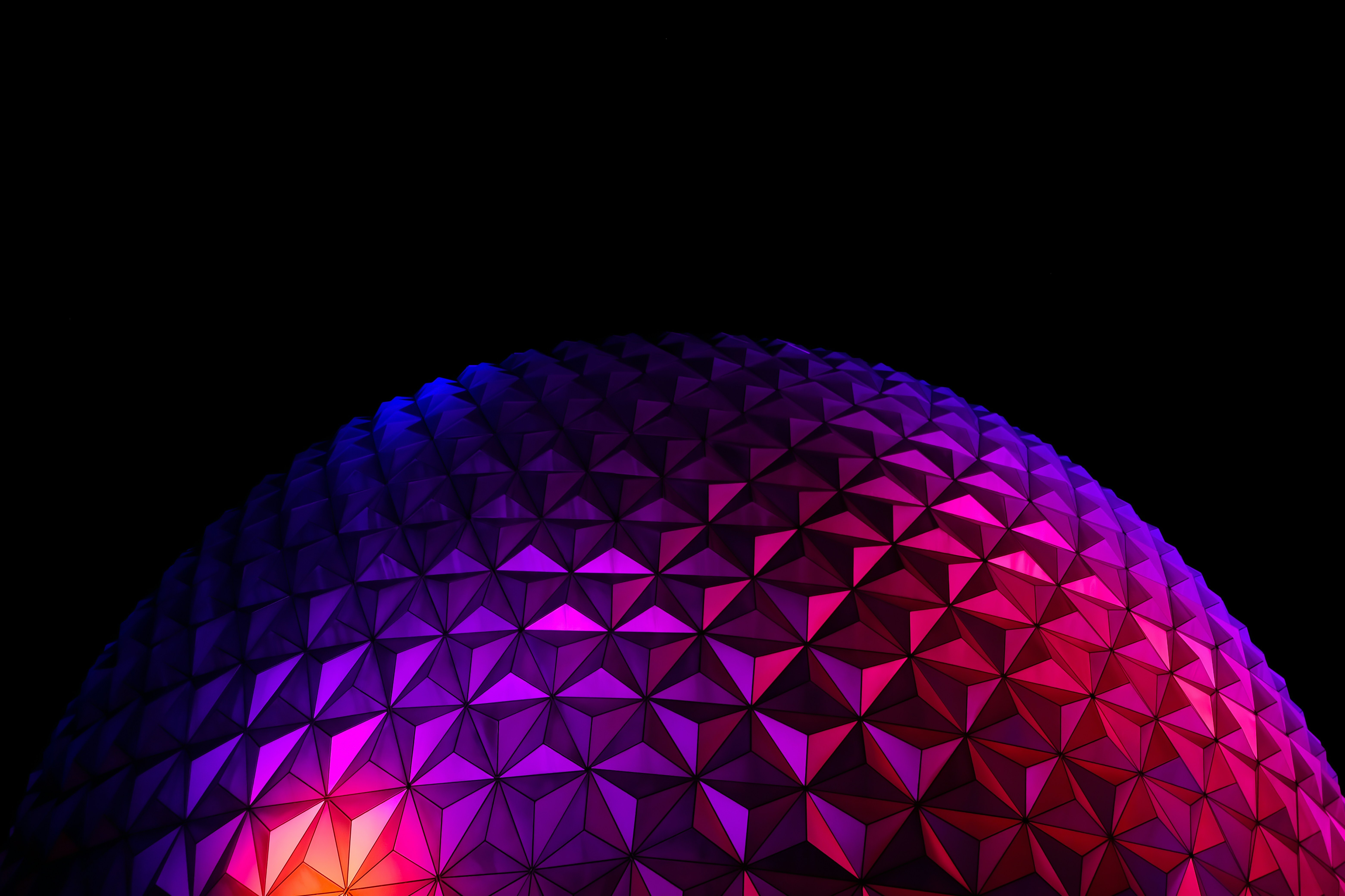 Geometric Prism of Color: Close-Up of a Purple-Pink Geodesic Dome Surface