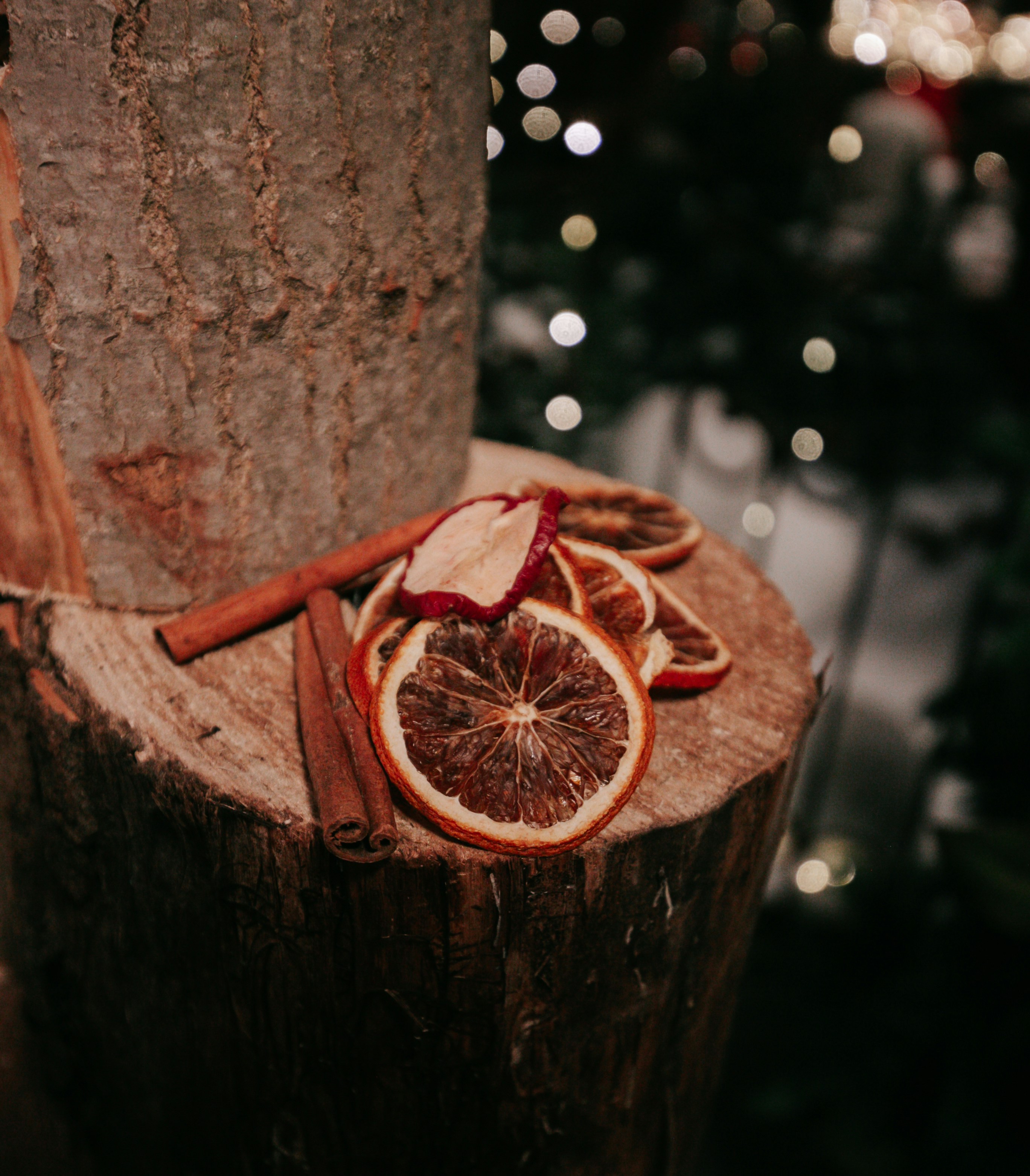 Citrus Glow on a Log: Cinnamon Sticks and Dried Orange Slices