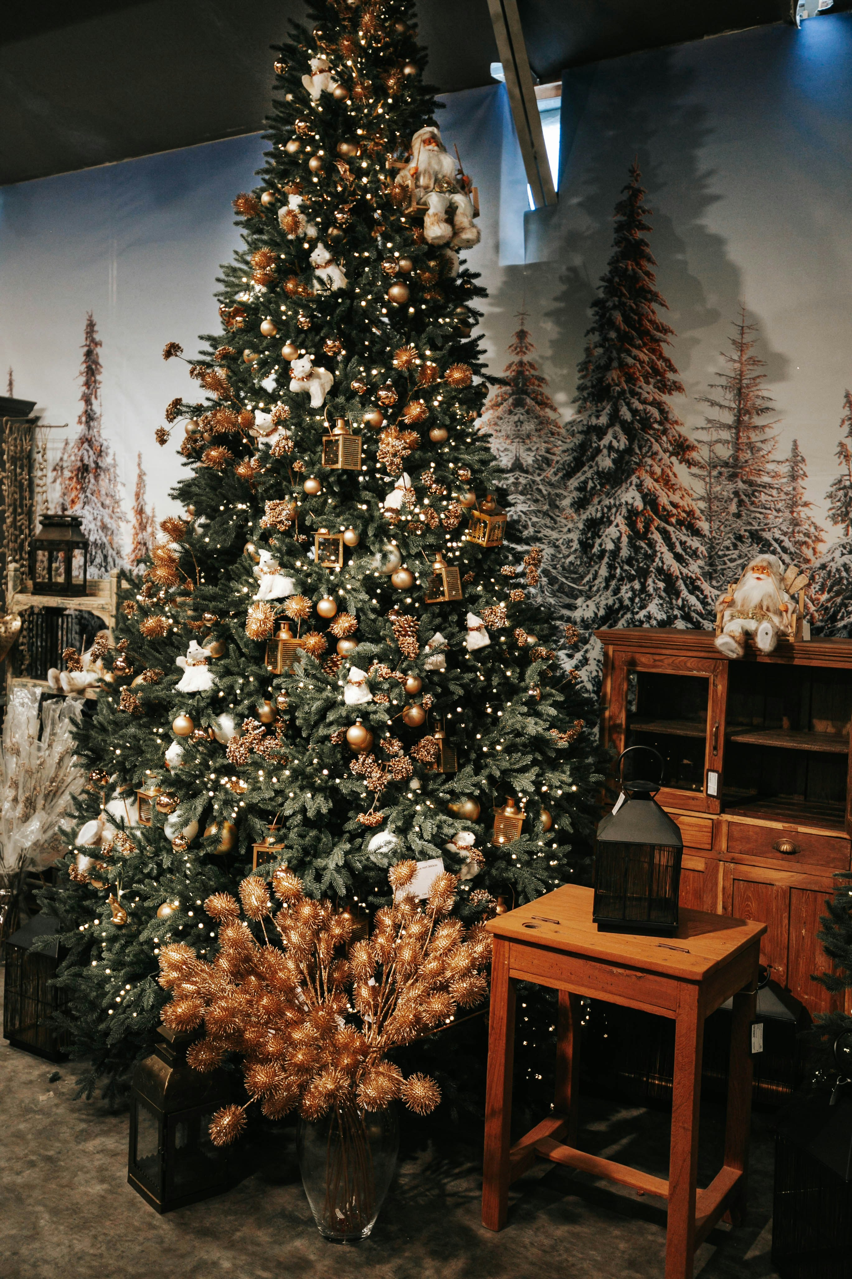 Green christmas tree with baubles and string lights photo – Free ...