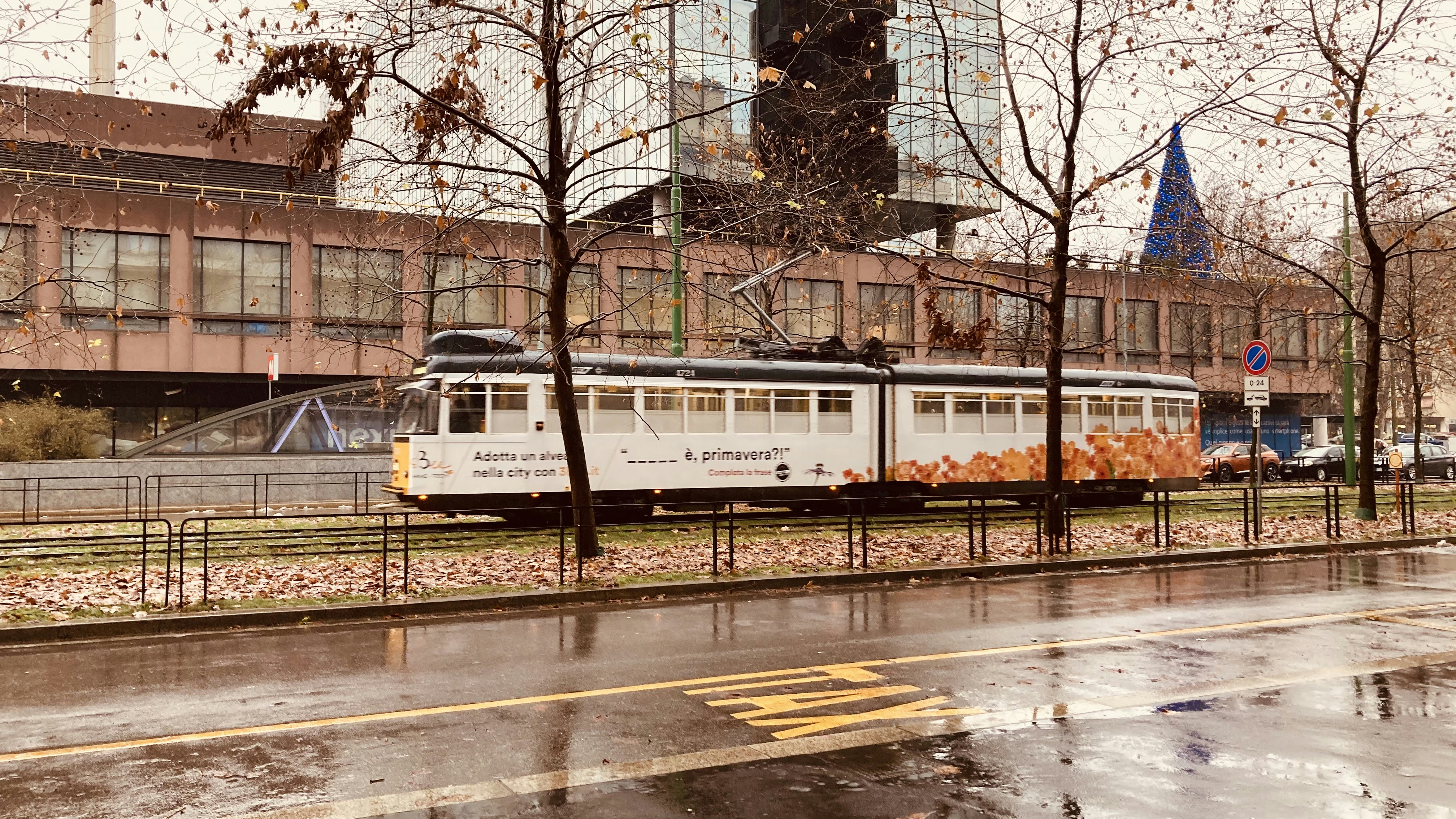 Autumn Tram Through the Cityscape