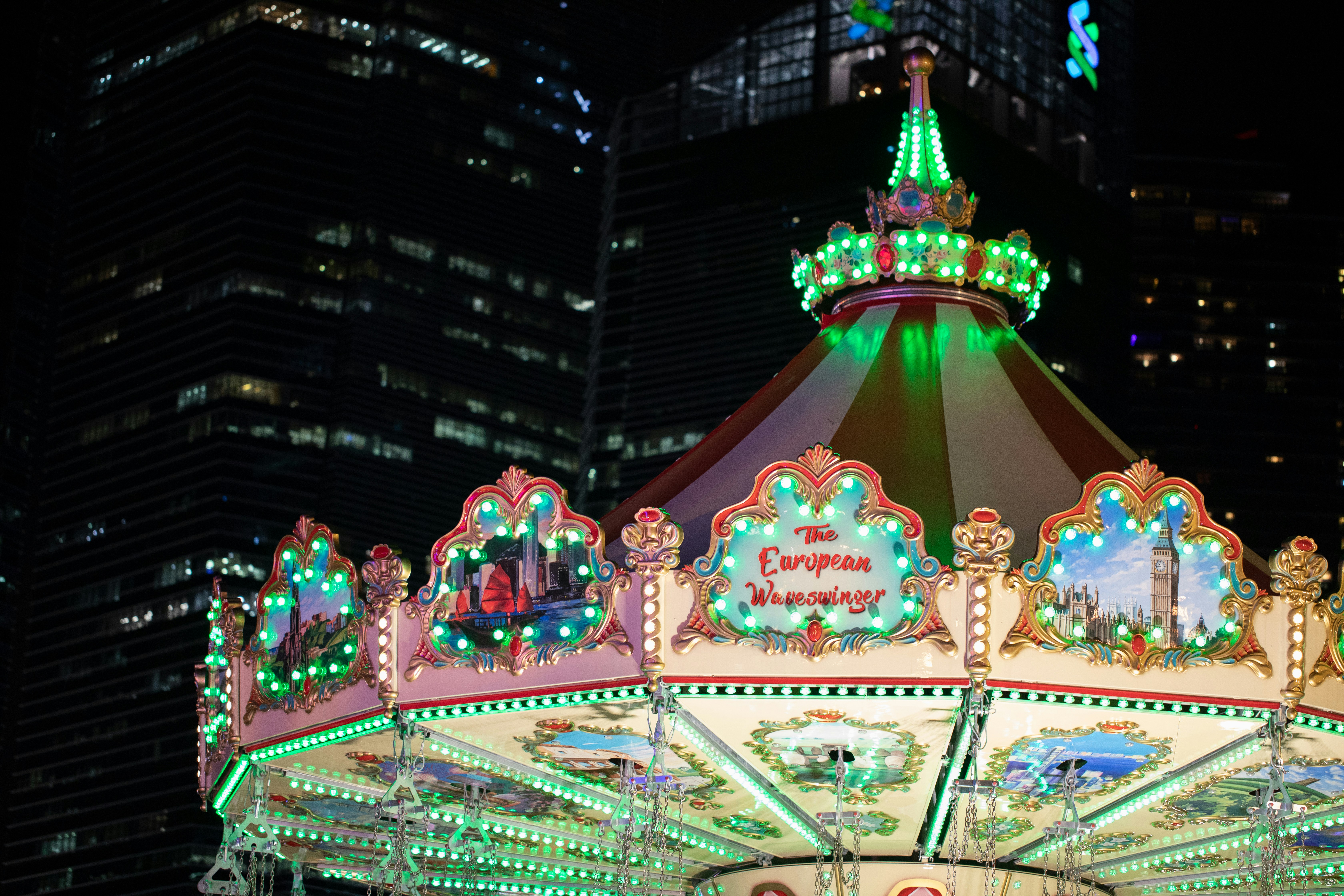 Red and blue carousel with lights during night time photo – Free ...