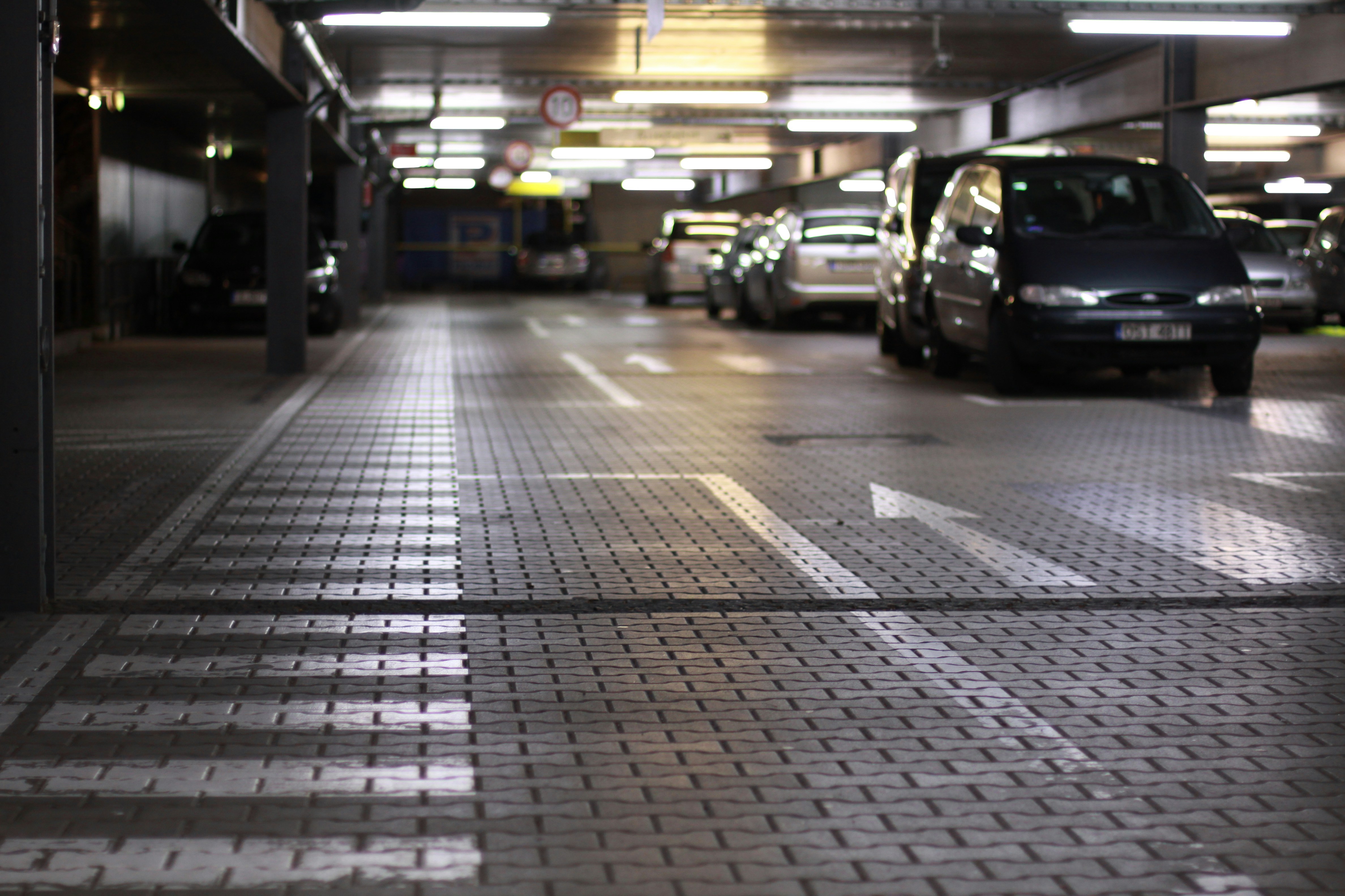 Garage at night in Olympiapark, Munich.