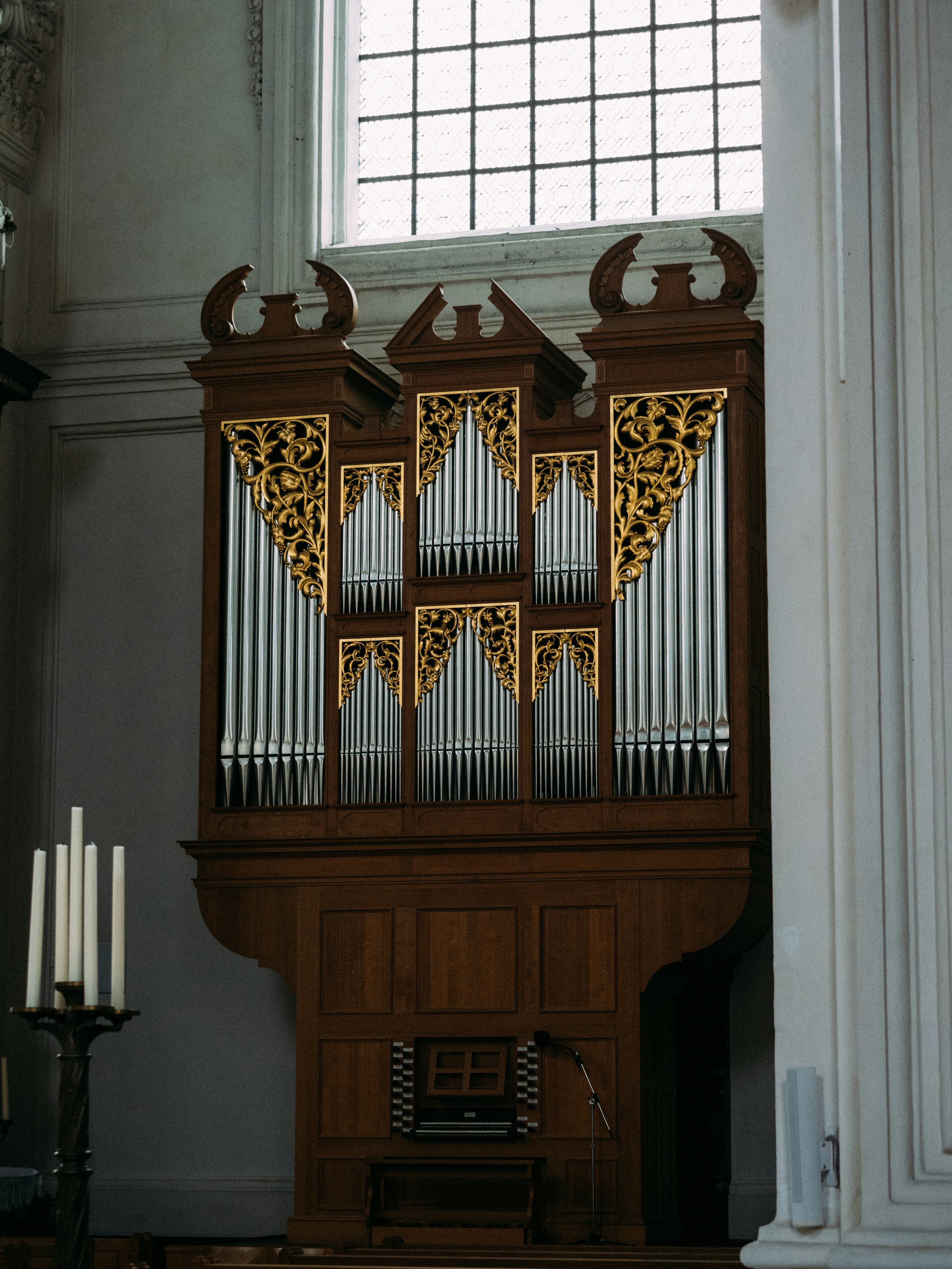 Gilded Resonance: Central Organ in Quiet Cathedral Light