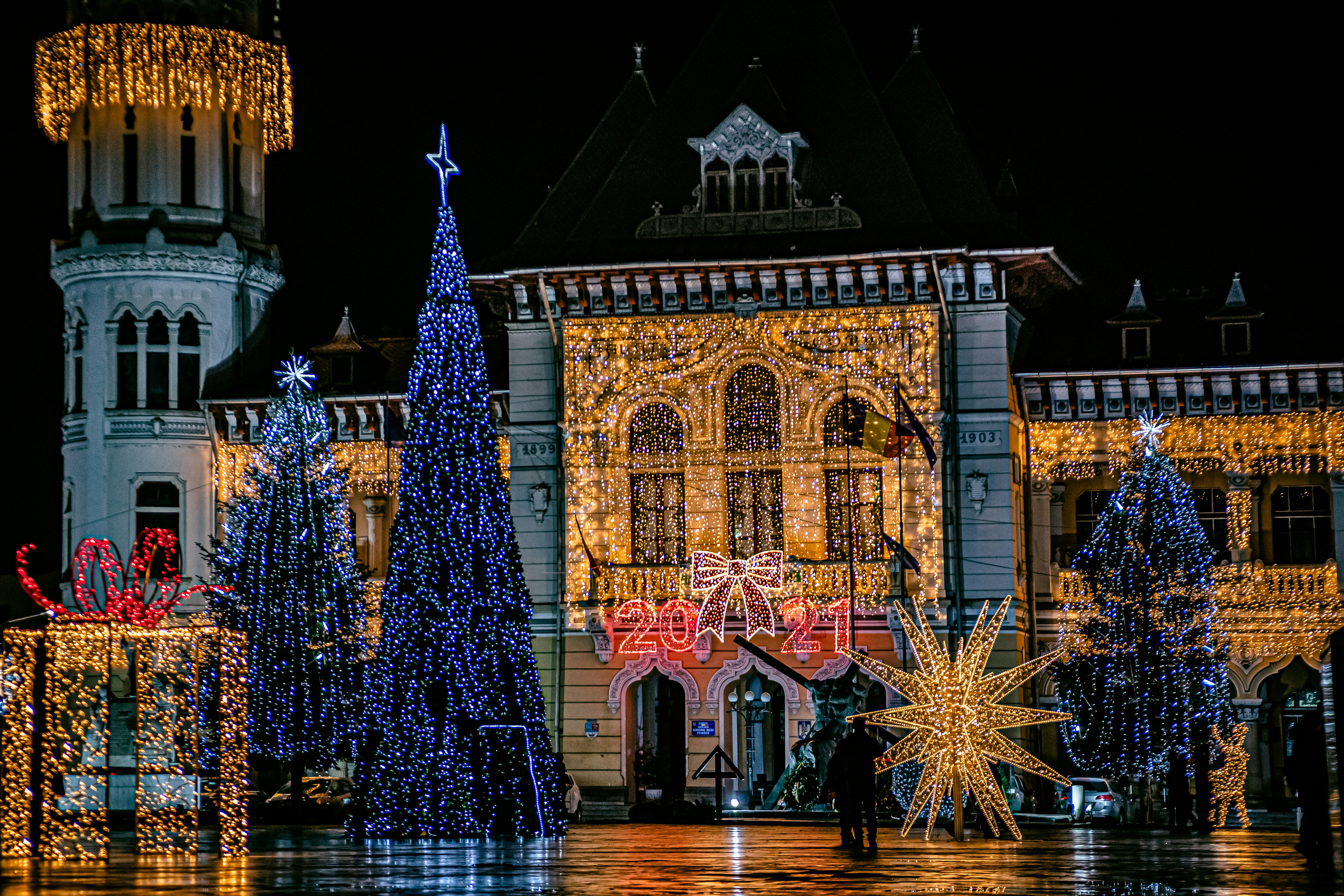Twilight Halo over the City Hall: A Holiday Lightscape